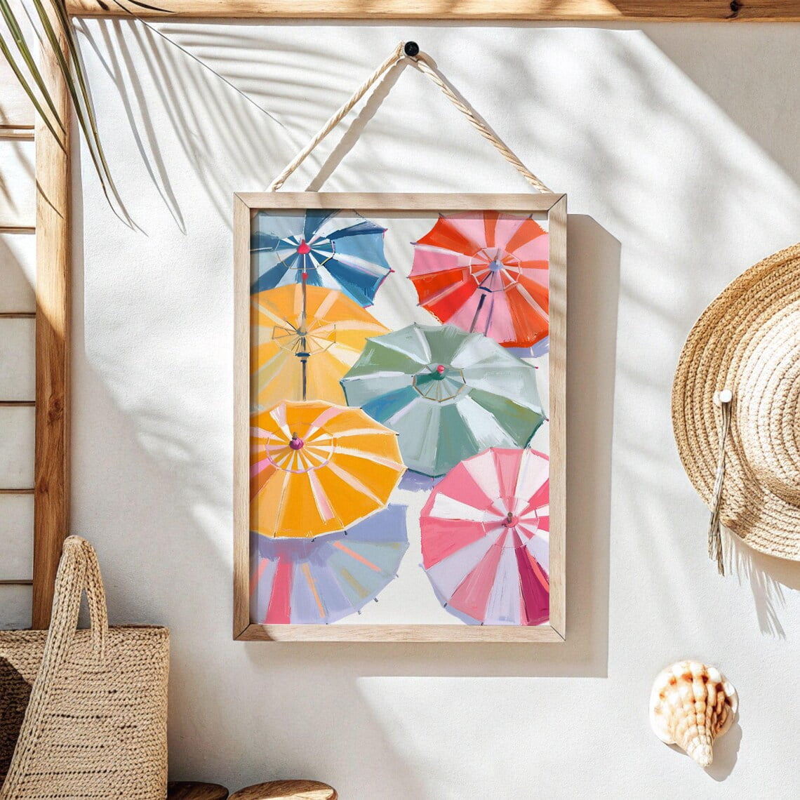 Umbrellas Painting Colorful Pastel Abstract Coastal Beach House Wall ...