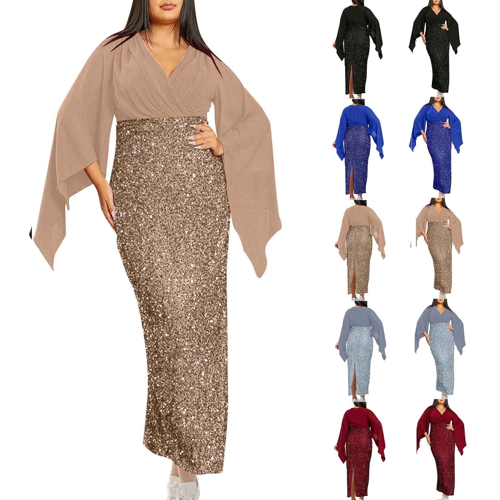 Umbreon Prom Dresses for Women Long Sleeve V Neck Maxi Dress Solid ...