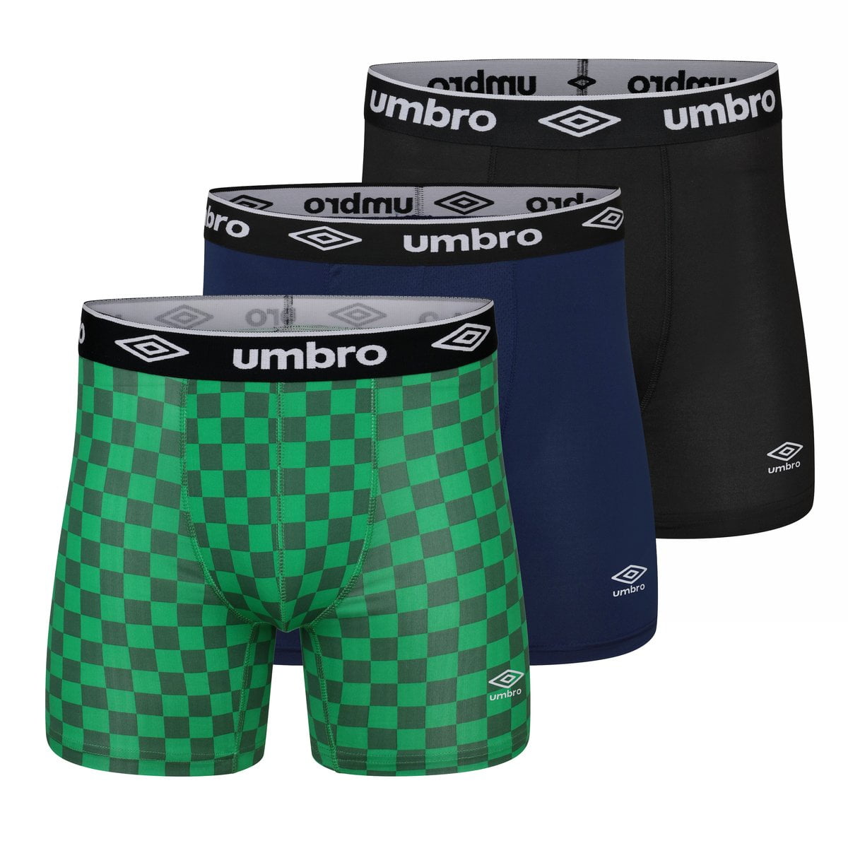 Umbro Men's Athletic Stretch 6" Boxer Briefs 3-Pack, Navy/Black/Green Check, 2XL - Walmart.com