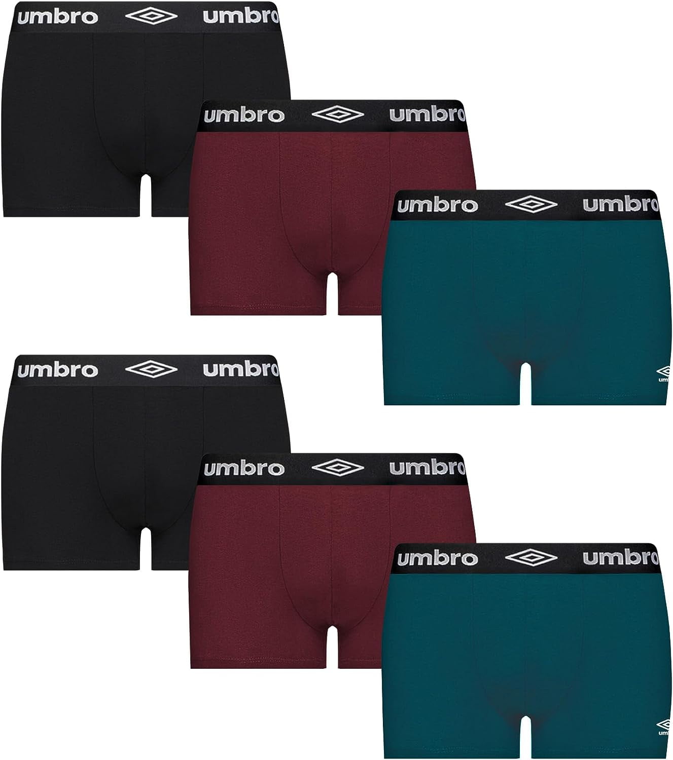 Umbro Men’s Trunks Breathable Cotton Underwear Boxers for Men, Black/Maroon/Teal Large 6-Pack ...