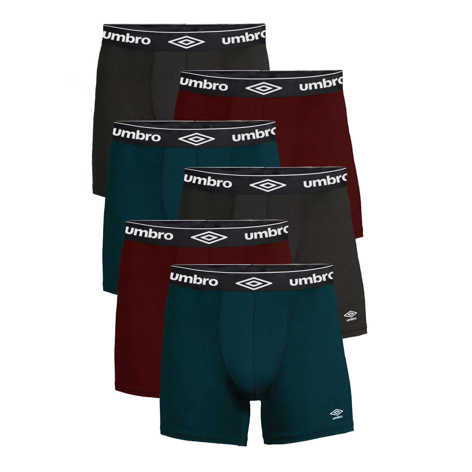 Umbro Mens XL Boxer Briefs, Breathable Cotton Underwear, Black/Maroon ...