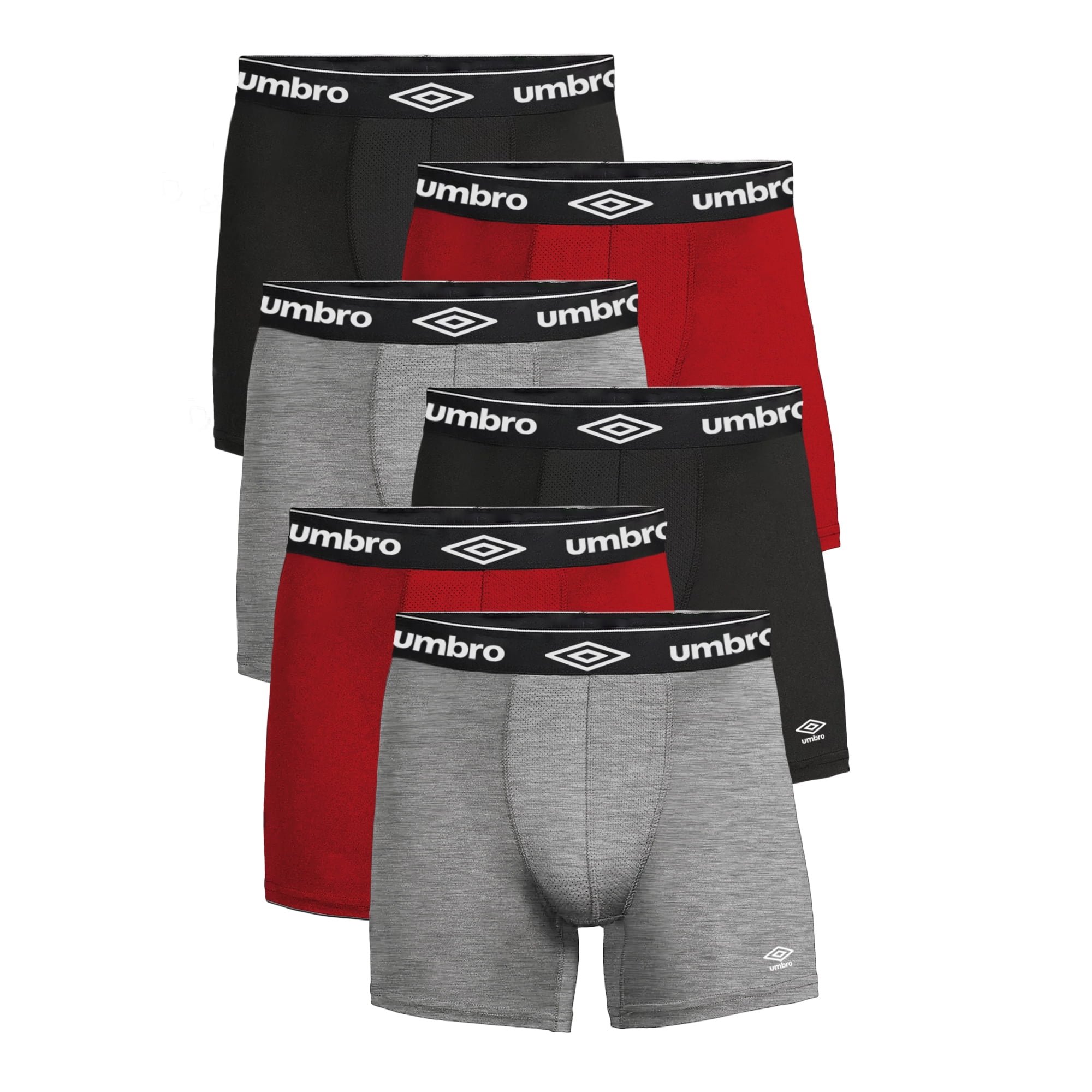 Umbro Mens Boxer Briefs Breathable Cotton Underwear Pack, Red/Gray/Black Medium 6-Pack - Walmart.com