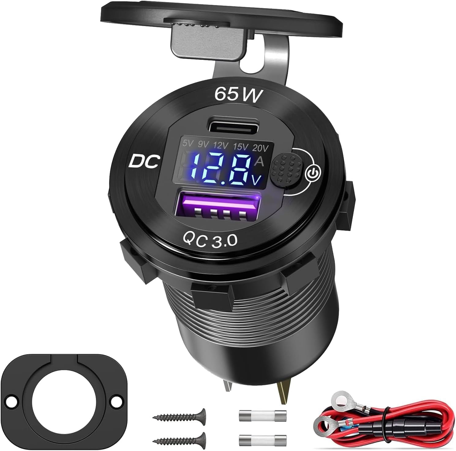 UmeFone 12V Usb Outlet Charger, 65W Pd Usb-C Car Port And Quick Charge ...