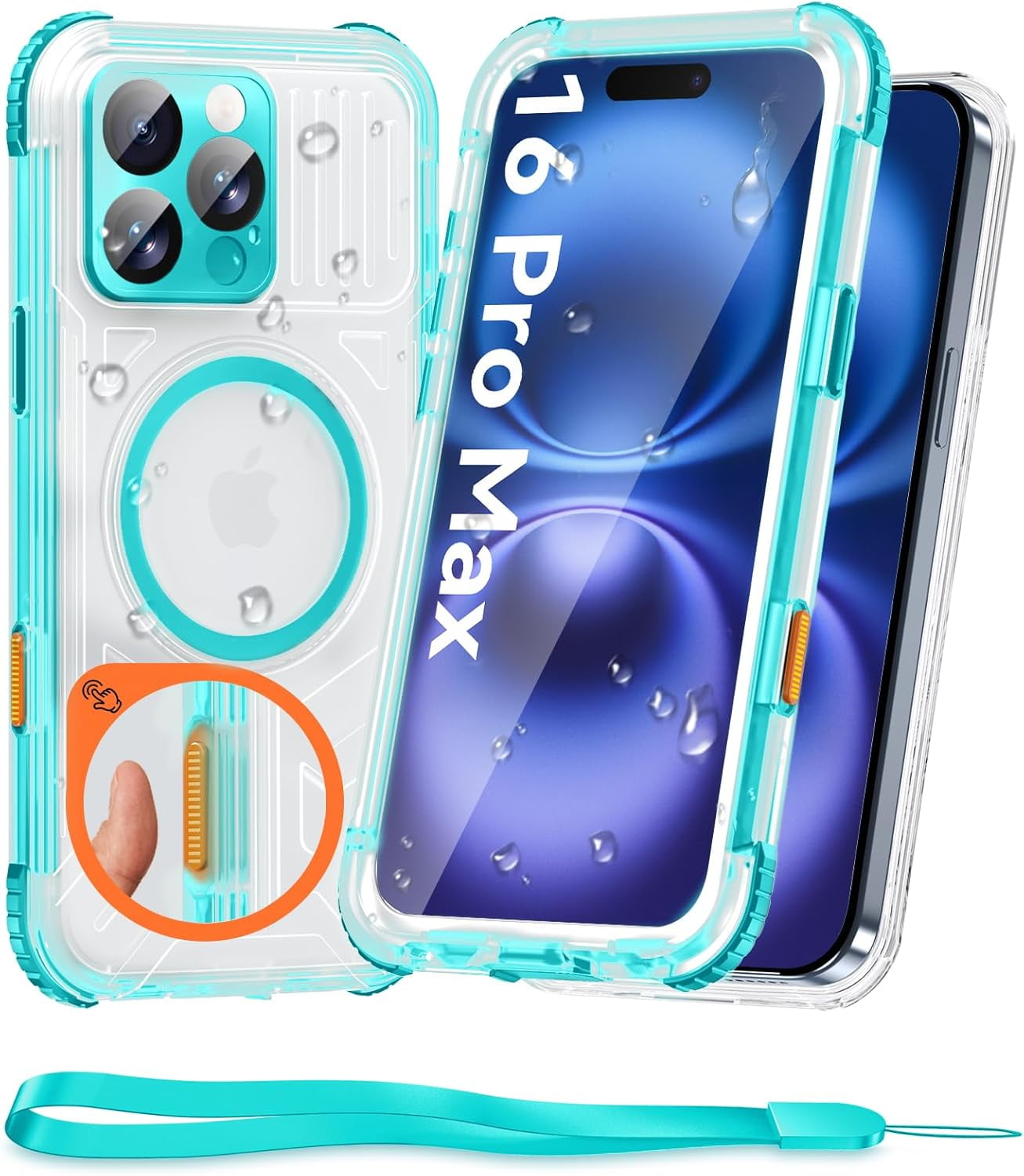 UmeFone For Iphone 16 Pro Max Waterproof Case, [Ip68 Underwater] [Blue ...