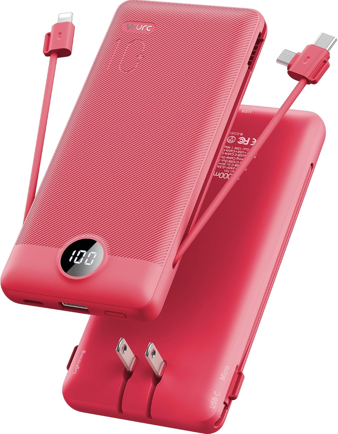UmeFone Portable Charger Built-In Cables And Ac Wall Plug, Usb C Power ...