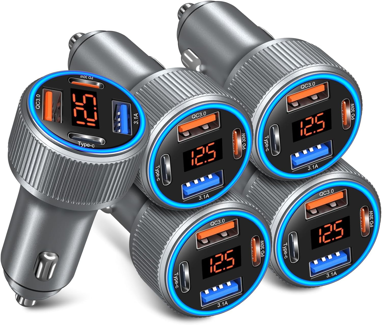 UmeFone Usb C Car Charger 5 Pack, 65W Dual 12V Usb C & Usb A Car Charger With Voltage Display ...