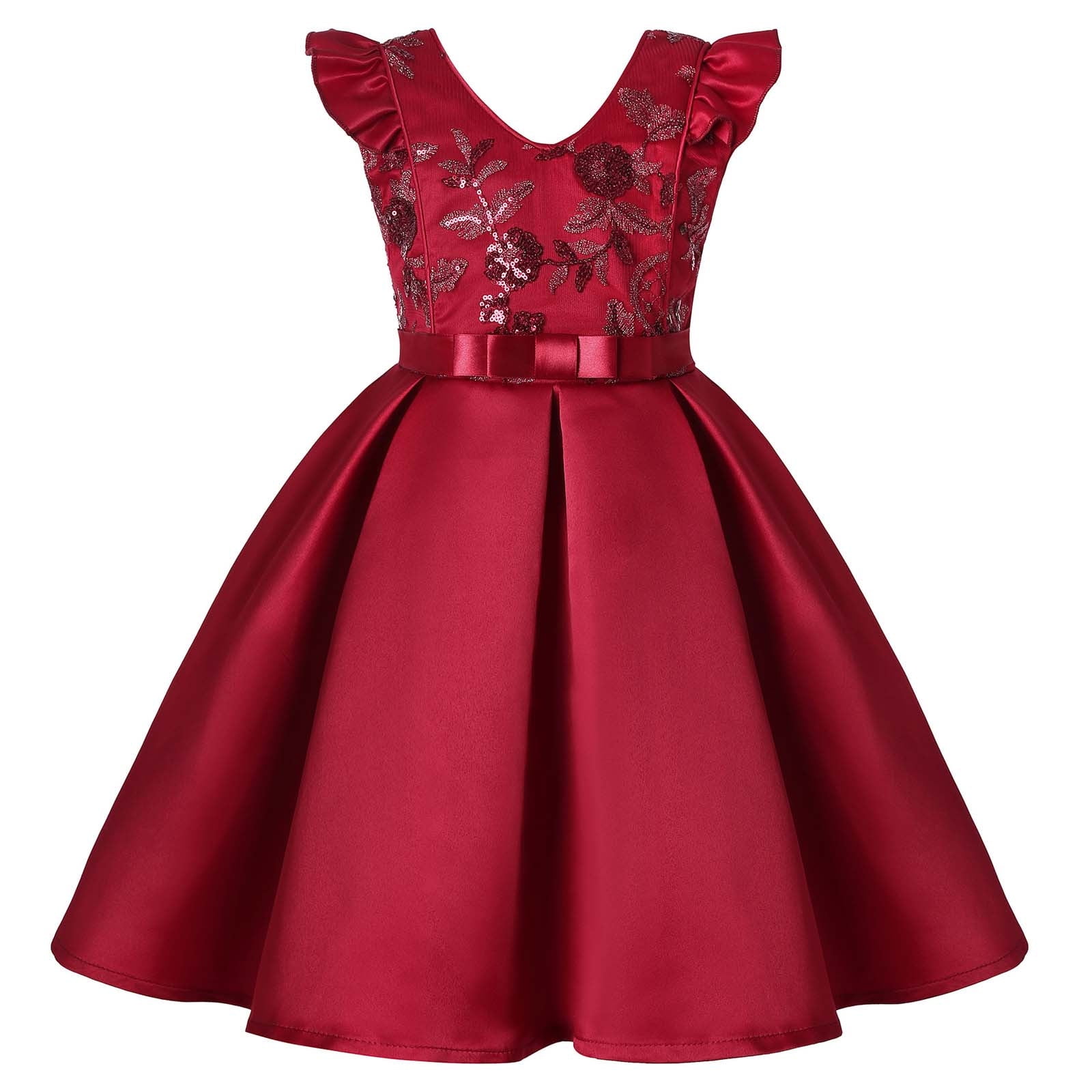Umfun Children's Sequin Dress Birthday Pageant Skirt Flying Sleeve Girl ...