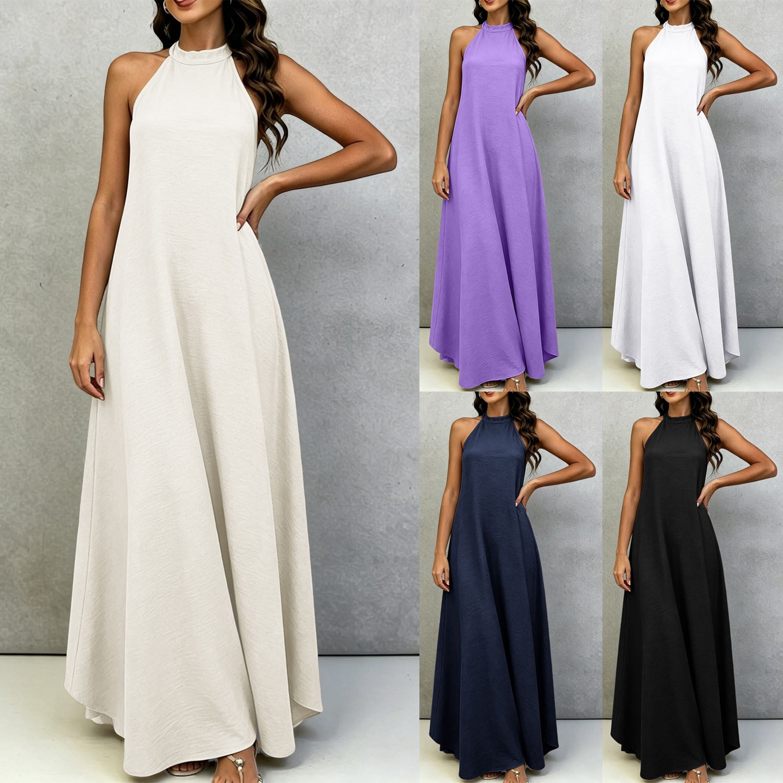 Umfun Effortlessly Halter Neck Maxi Dress for Women - Lightweight ...