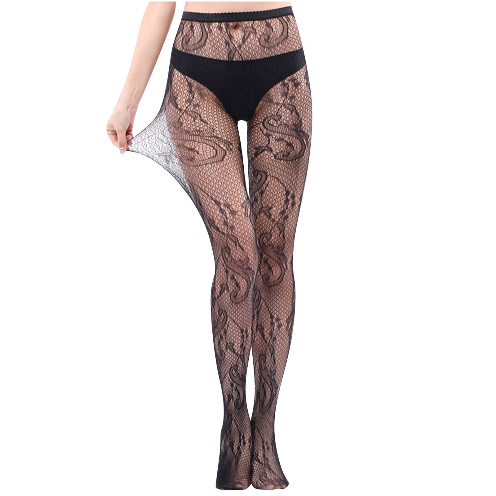 Umfun Patterned Tights for Women Black Fishnet Stockings Lace Design Pantyhose Thigh High ...