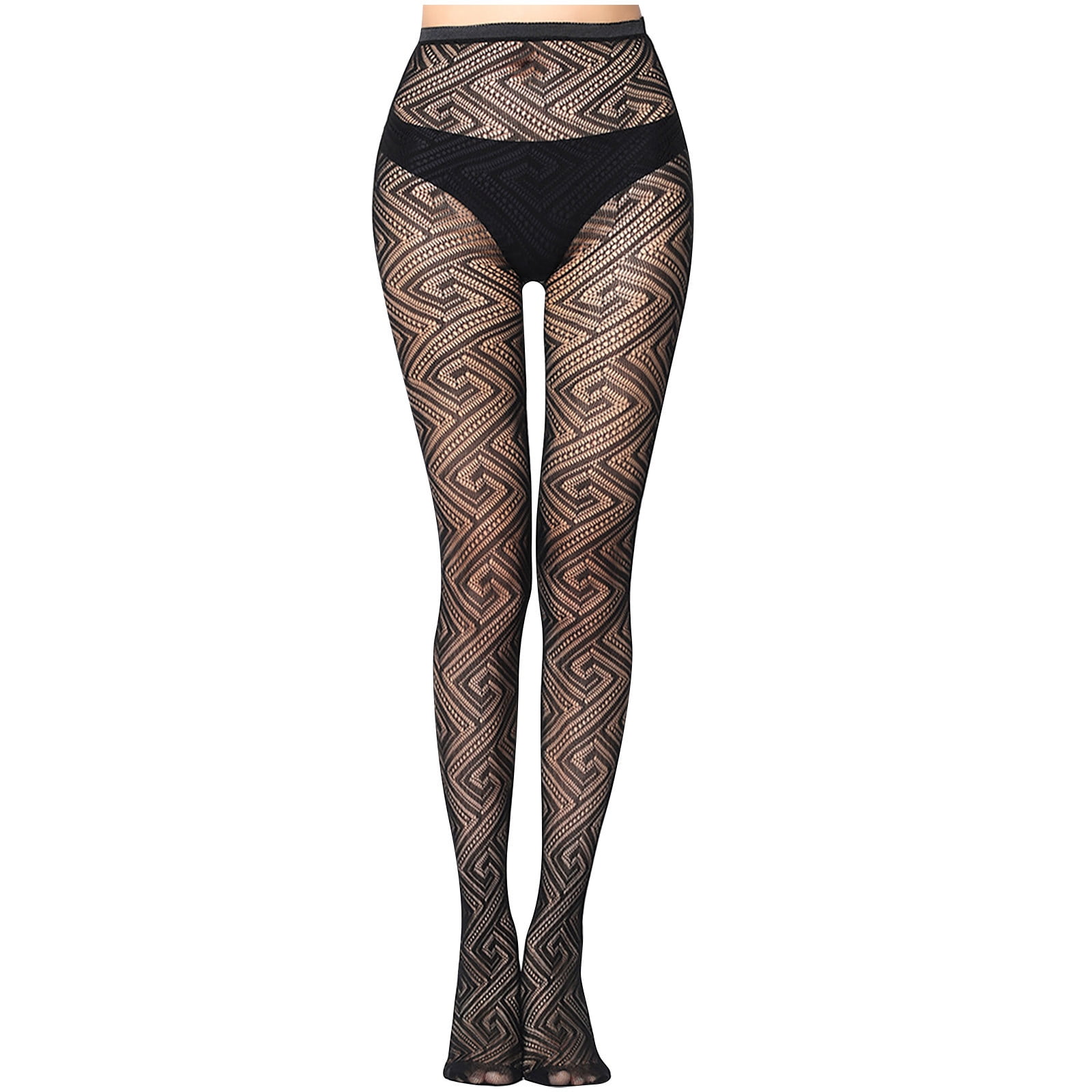 Umfun Patterned Tights for Women Black Fishnet Stockings Lace Design Pantyhose Thigh High ...
