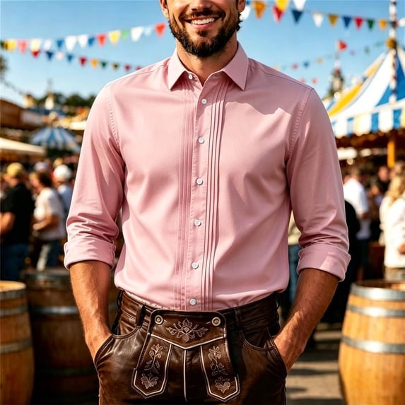 Umfun Pleated Front Button Down Shirts for Men Collared Long Sleeve Top ...