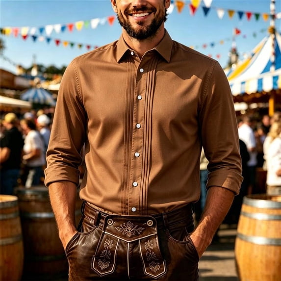 Umfun Pleated Front Button Down Shirts for Men Collared Long Sleeve Top ...