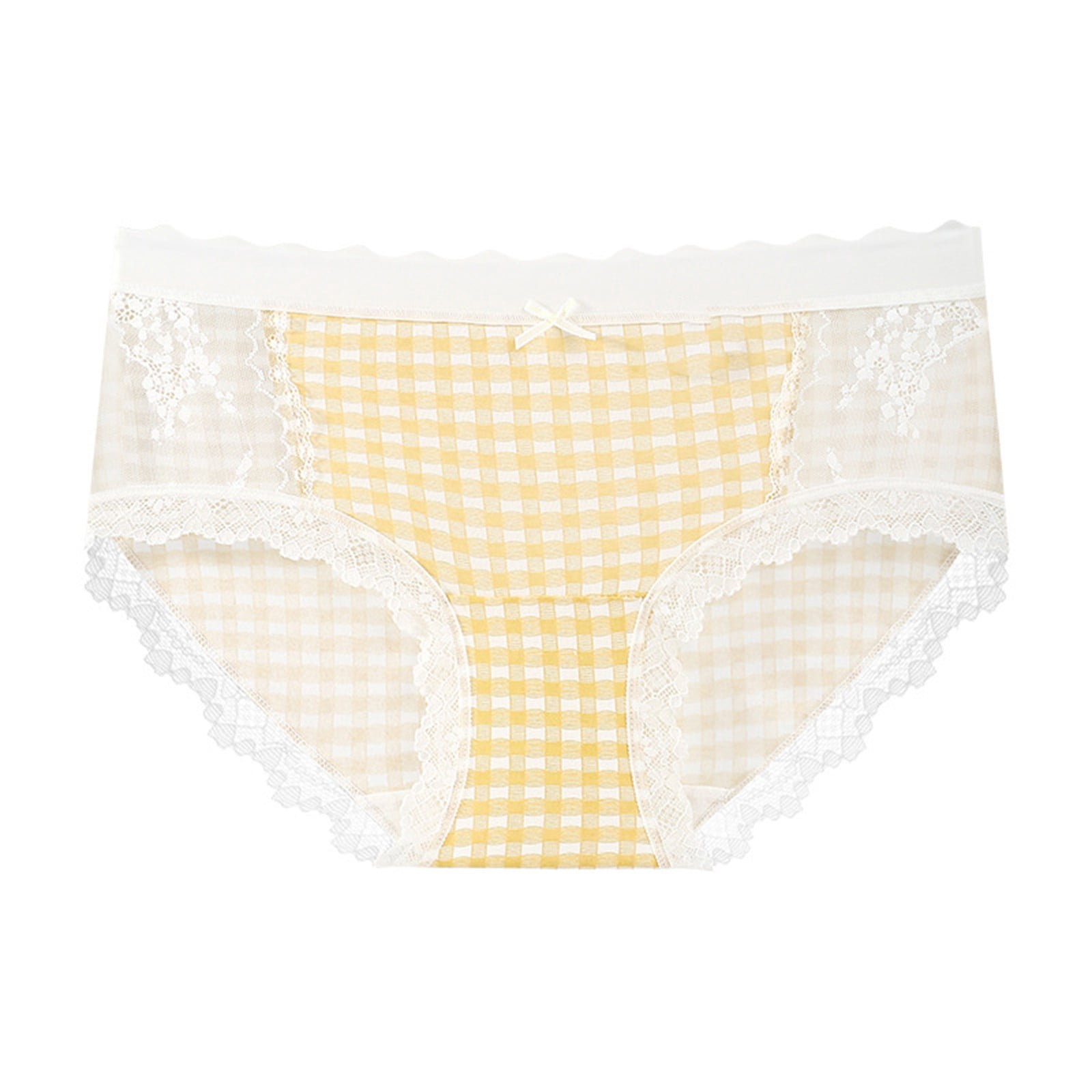 Umfun Women's Plaid Check Bikini Panties with Lace Trim & Bow Detail ...