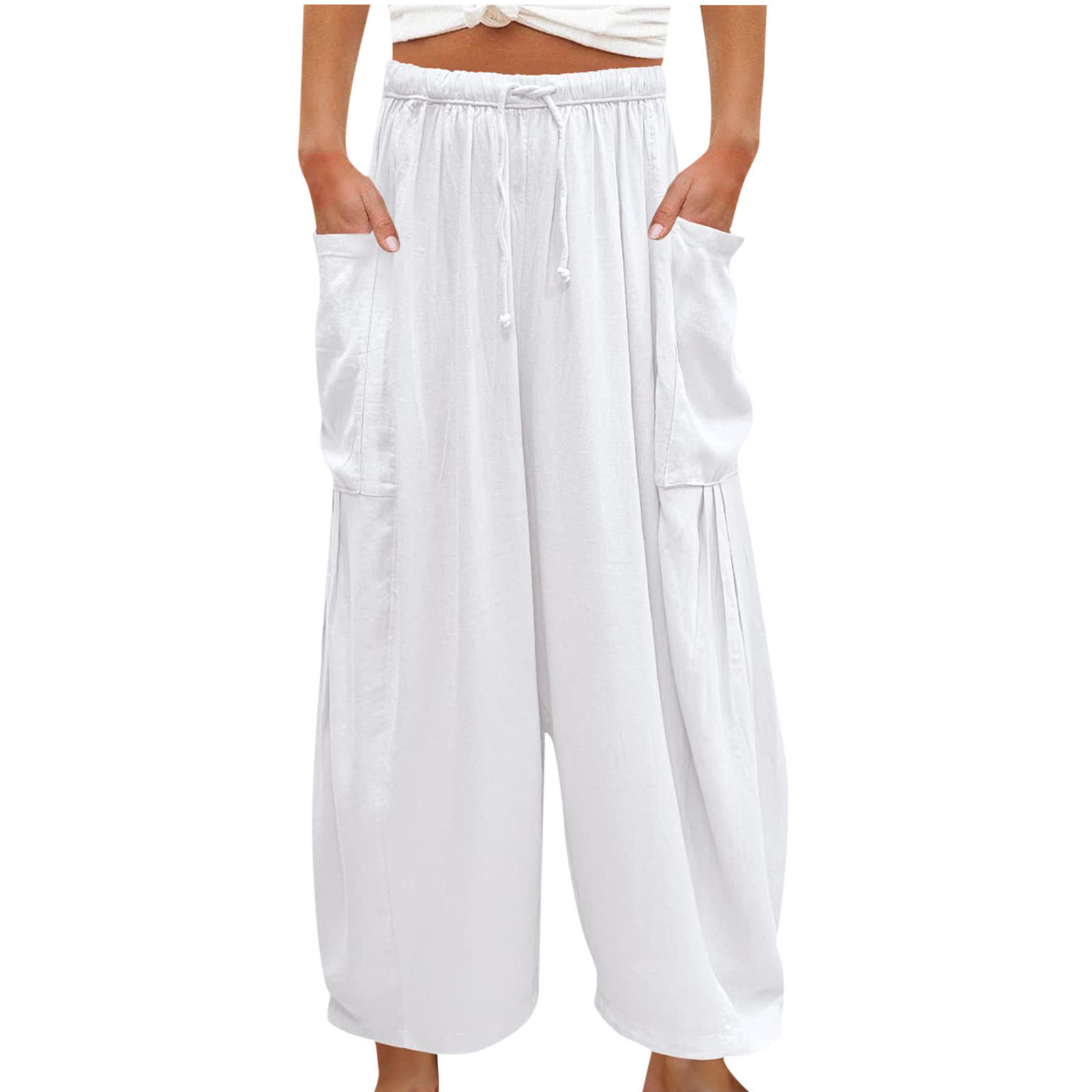 Umfun Women's Summer Linen Pants Solid Plus Size Cotton Linen Pants ...