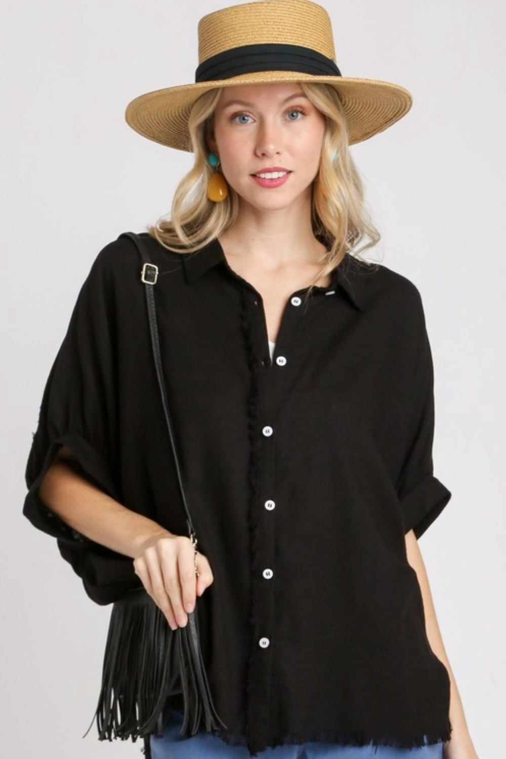 Umgee Full Size Linen Blend Button Down Shirt Plus Size - Walmart.com