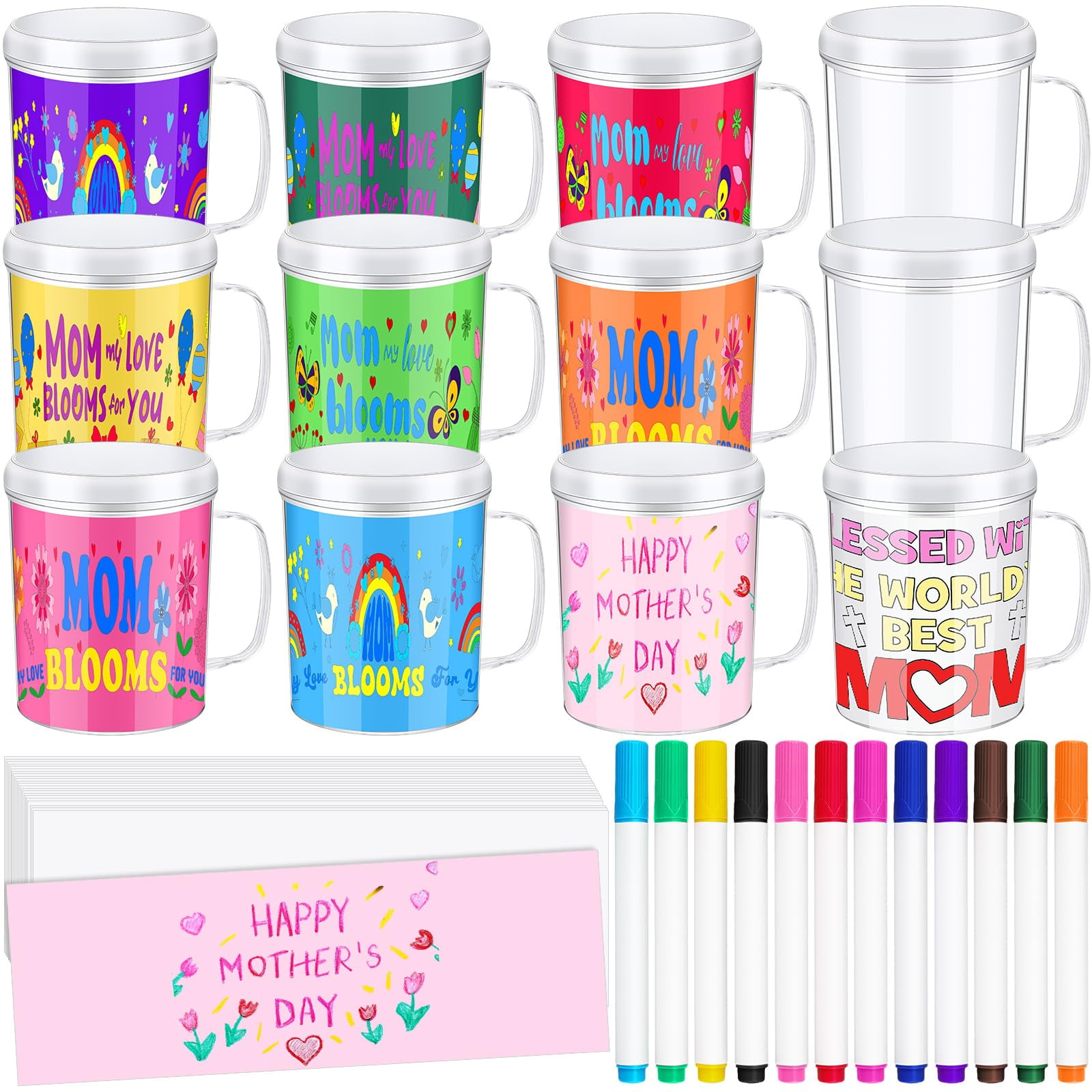 Umigy 12 Set Mother's Day DIY Color Your Own Cups Mother's Day Craft ...