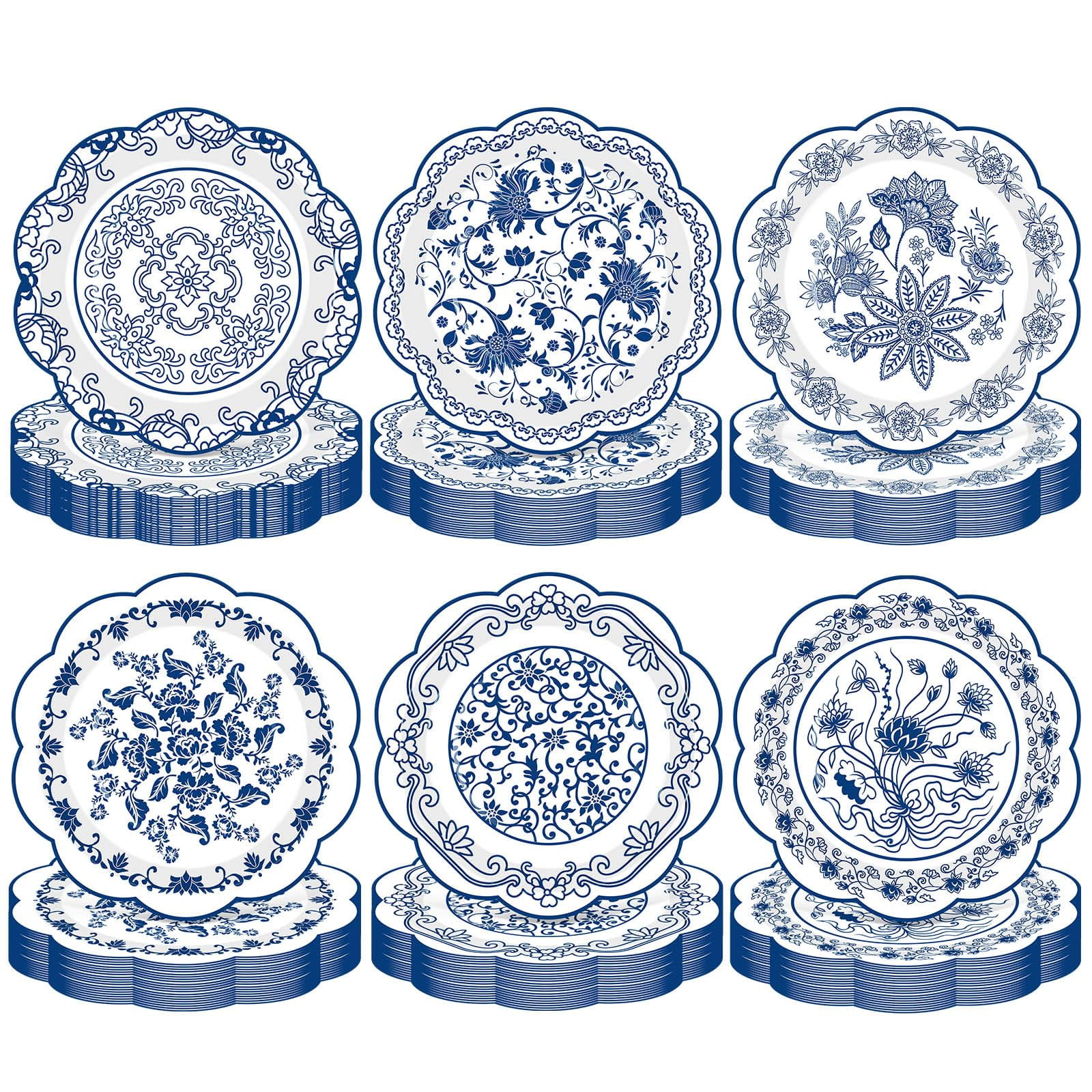 Umigy 120 Pcs 7 Inch Blue AFN1and White Floral Disposable Plates Blue ...