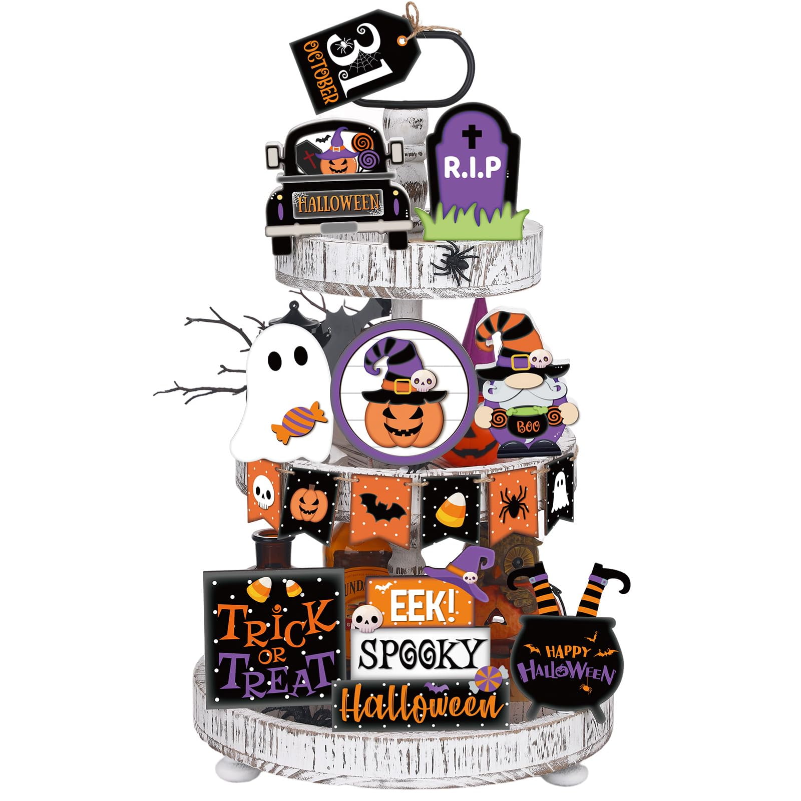 Umigy 15 Pcs FEV6 Halloween Tiered Tray Decor Set Cute Ghost Tray ...