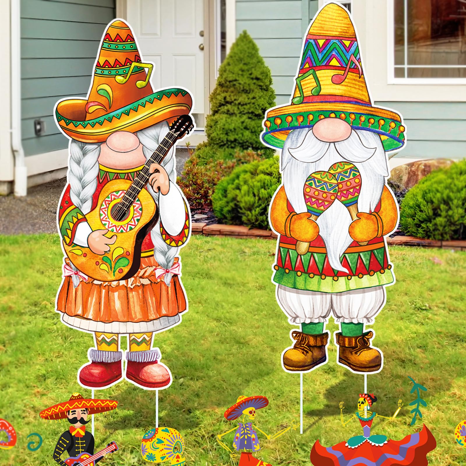 Umigy 2 Pcs Cinco De Mayo Yard Decor Mexican Gnome Sign with Stakes 32 ...