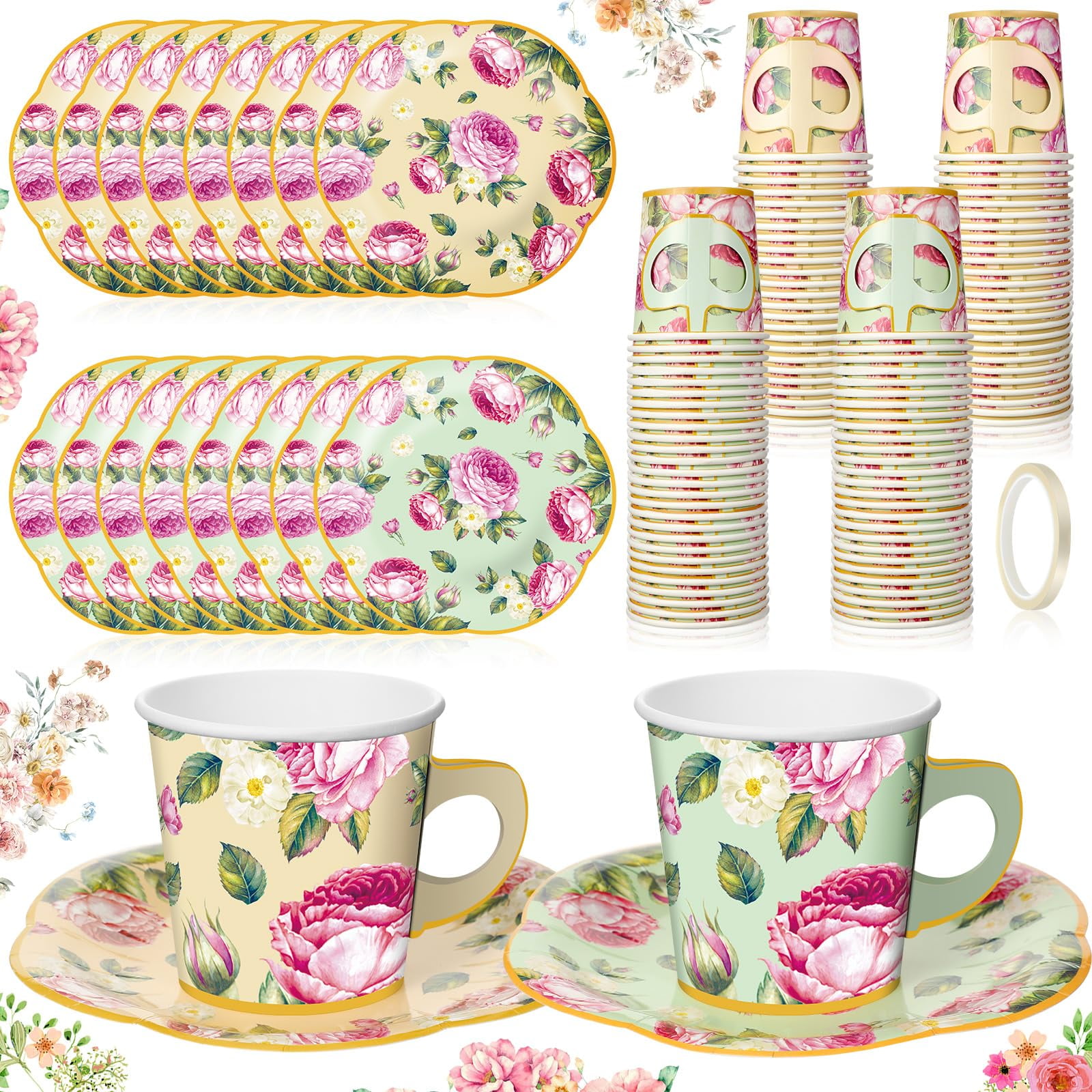 Umigy 36 Sets Tea Party Decorations MTN1 6.5oz Floral Paper Tea Cups ...