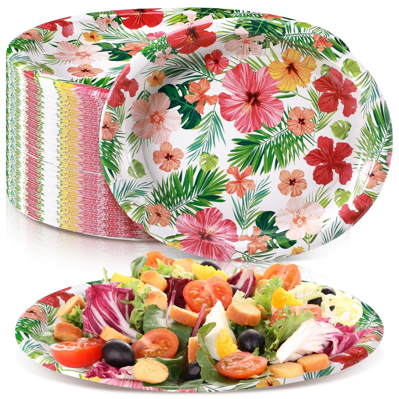 Umigy 50 Pcs Hawaiian Luau Oval AFN1Paper Plates Luau 10'' x 12 ...