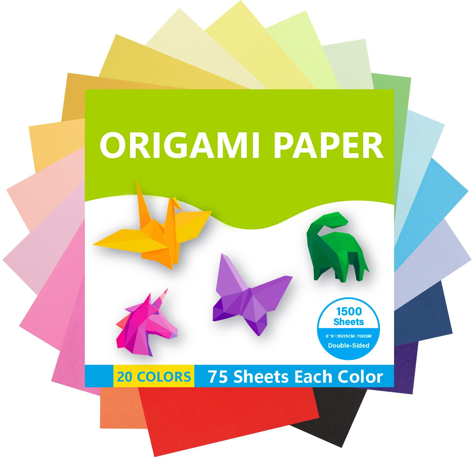 Umikk 1500 Sheets Origami SSF20 Paper 6x6 Inch Square, 20 Vivid Colors ...