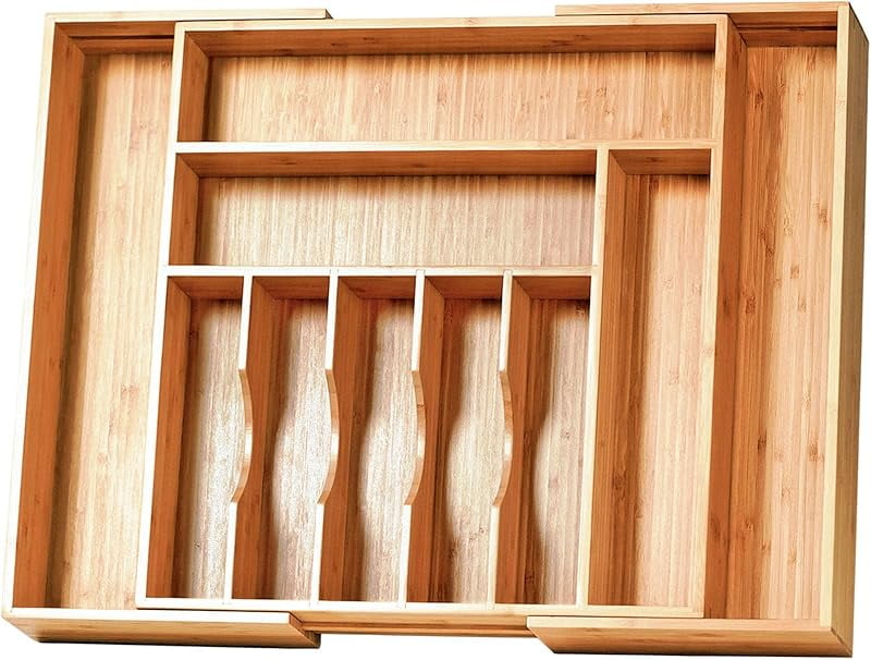 Umilife Bamboo Kitchen Drawer Organizer, 11 Inch Silverware Utensils ...