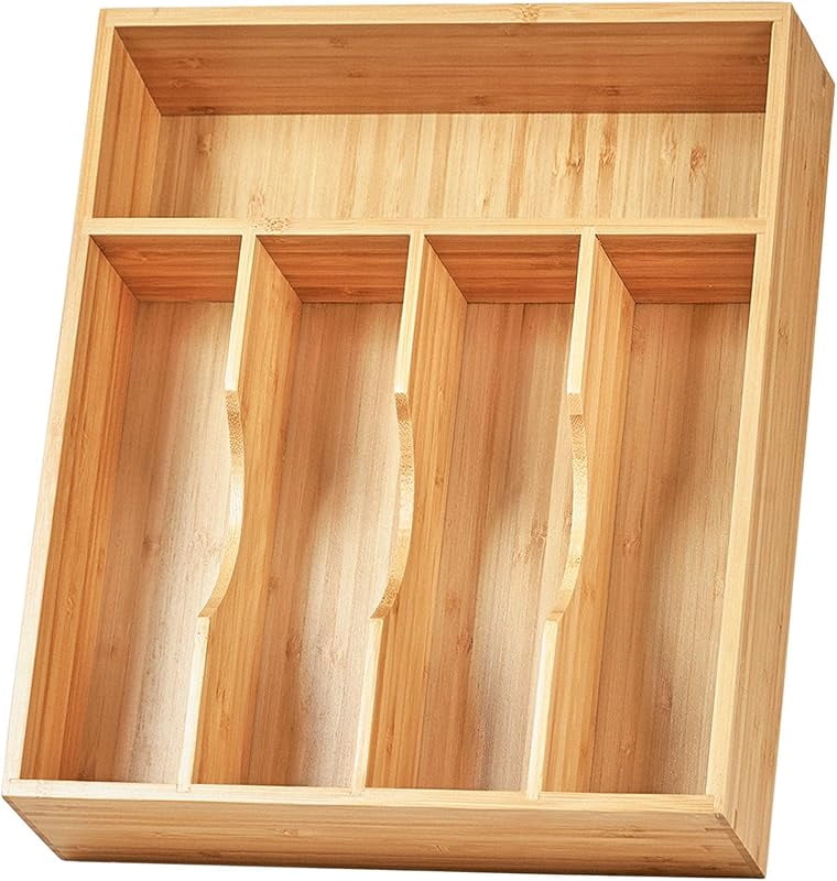 Umilife Bamboo Kitchen Drawer Organizer, 13 Inch Silverware Utensil ...