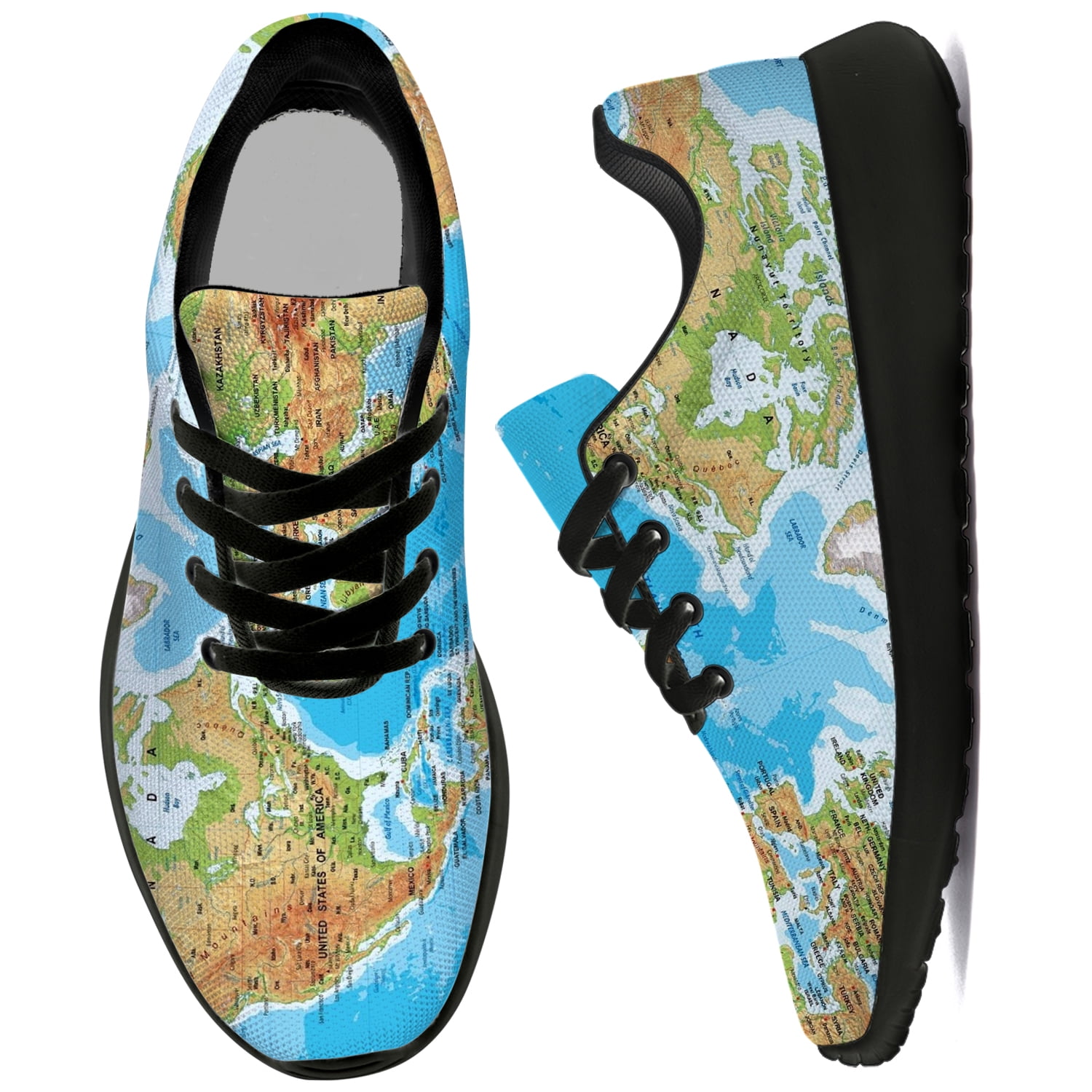 Uminder Womens Tennis Shoes World Map Sneakers Black Shoes Size 9.5 ...