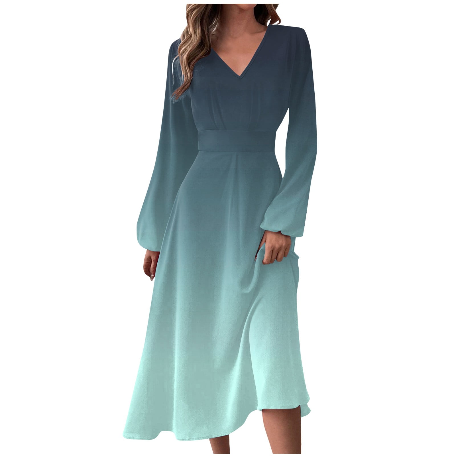 Umitay Womens Long Sleeve Maxi Dress V Neck Wrap Waist Maxi Dresses