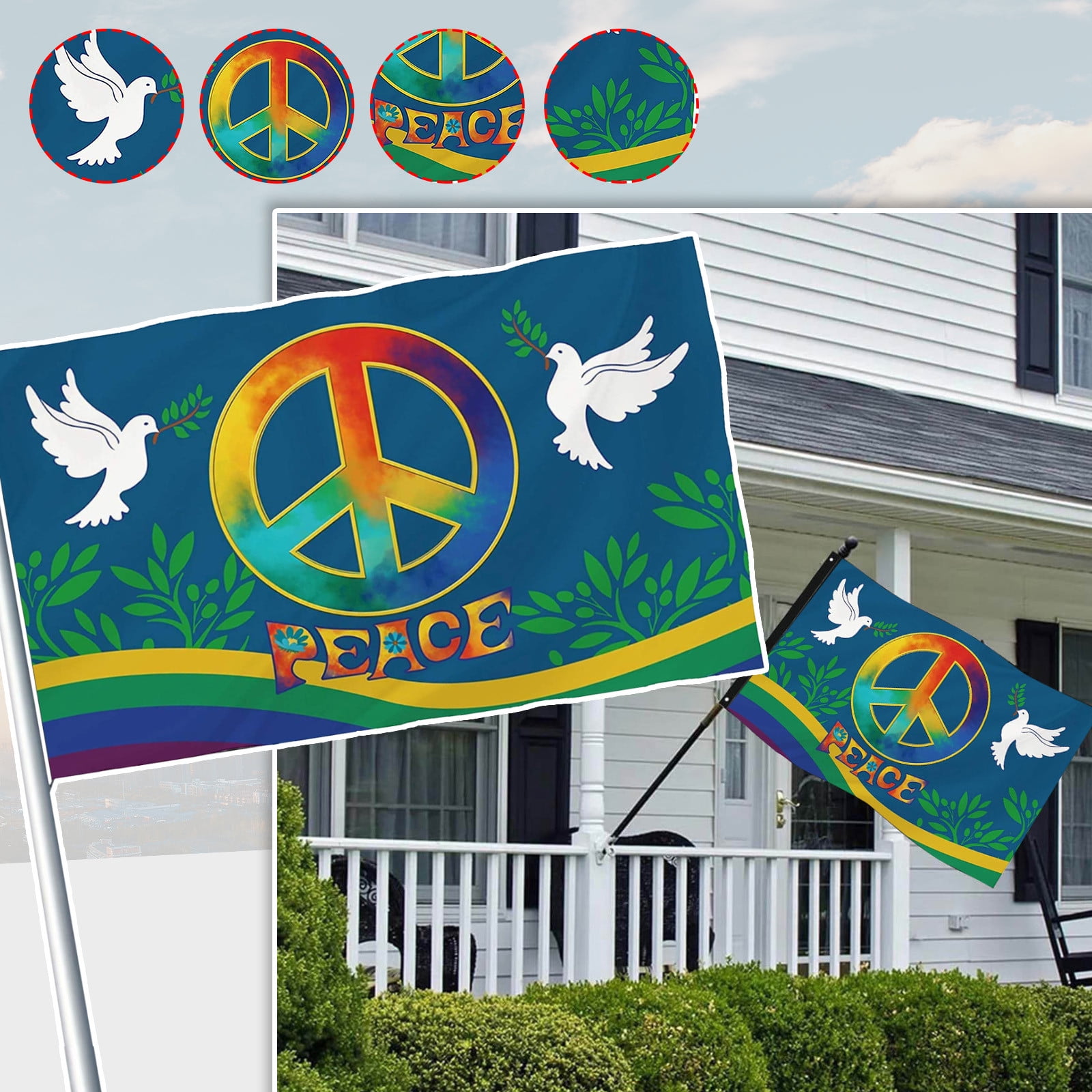 Umitay World-Peace Flag 3ft X 5ft Peace-and-Love World Earth Flag ...