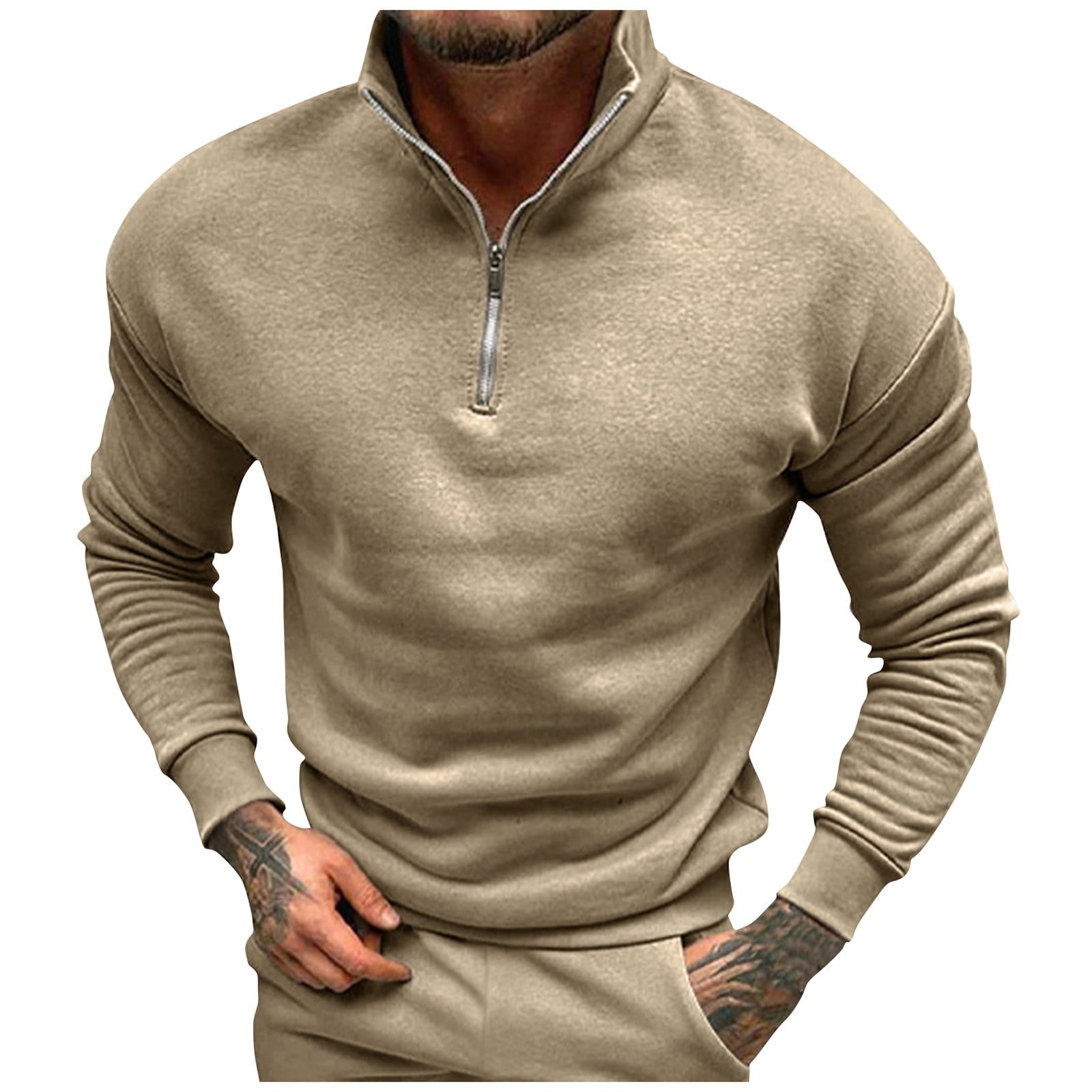 Umitay Zip Hoodie Men's Solid Color Plush Loose Half Zippered Standing ...