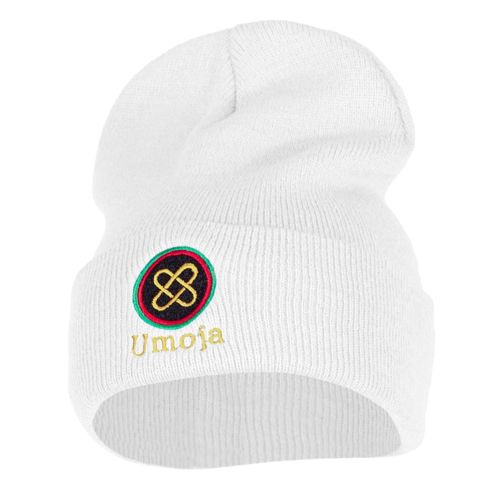 Umoja is Unity Embroidered Knitted Long Beanie - White OSFM - Walmart.com