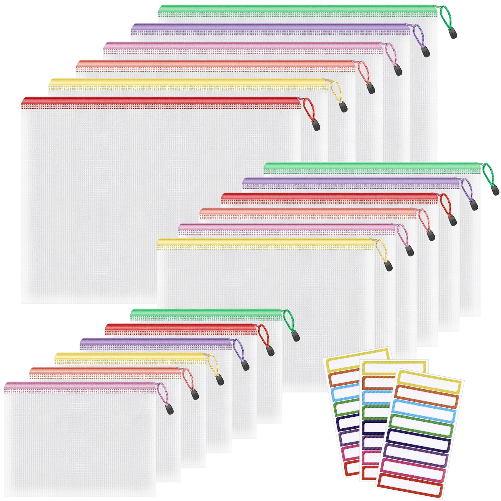 Umriox Mesh Zipper Pouch Bags, A3+A4+A5, (6 colors, 18 Packs), Clear ...