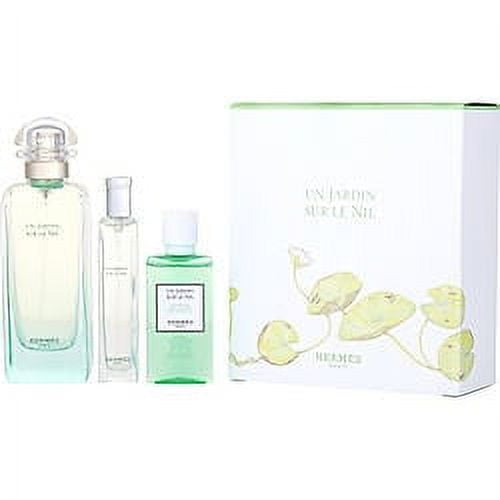 Hermes Un Jardin Sur Le Nil Perfume Gift Set: Edt Spray 3.3 Oz, Shower Gel 1.3 Oz & Edt Spray 0. ...