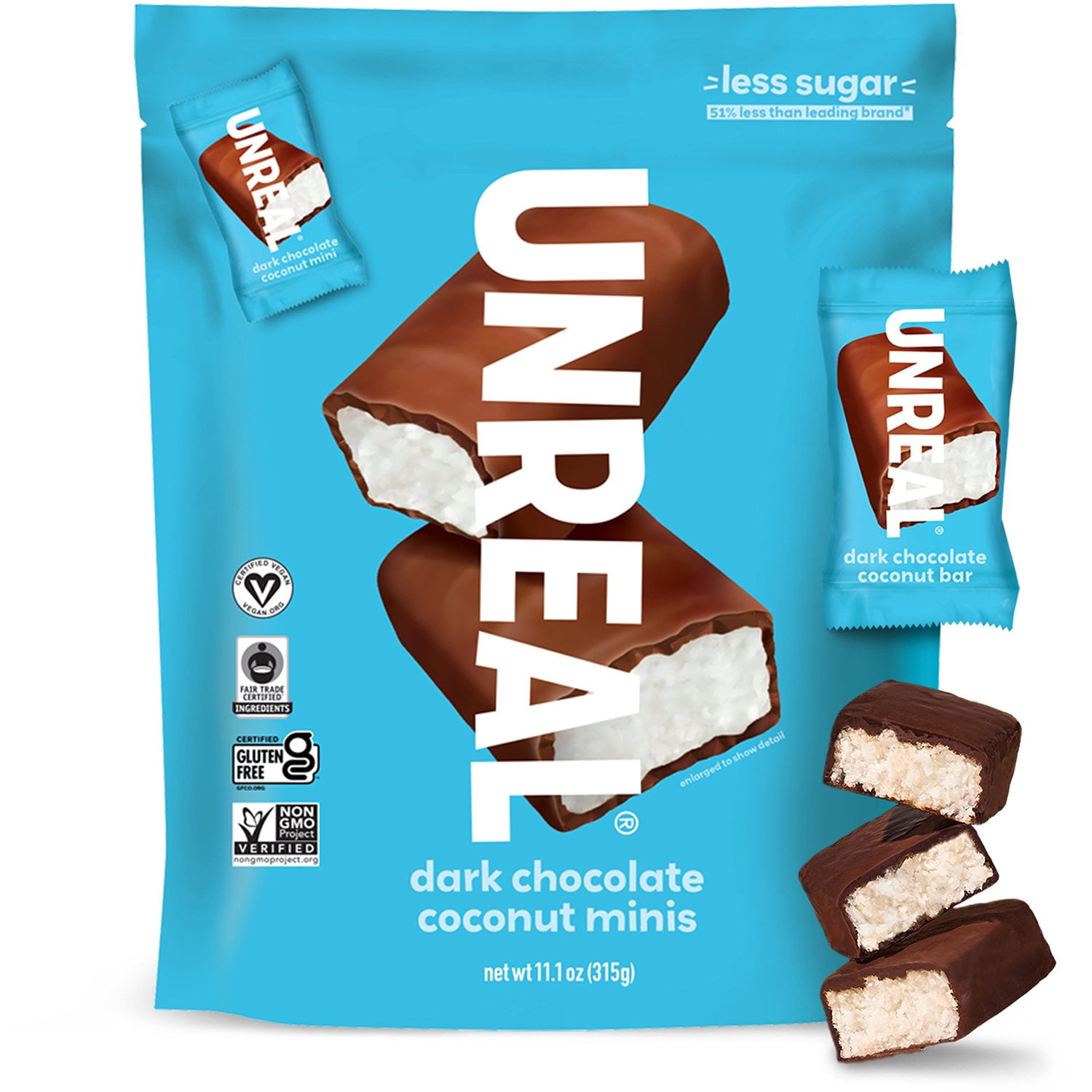 UNREAL 11.1 oz Dark Chocolate Coconut Bars – Healthy, Low Sugar Treats ...