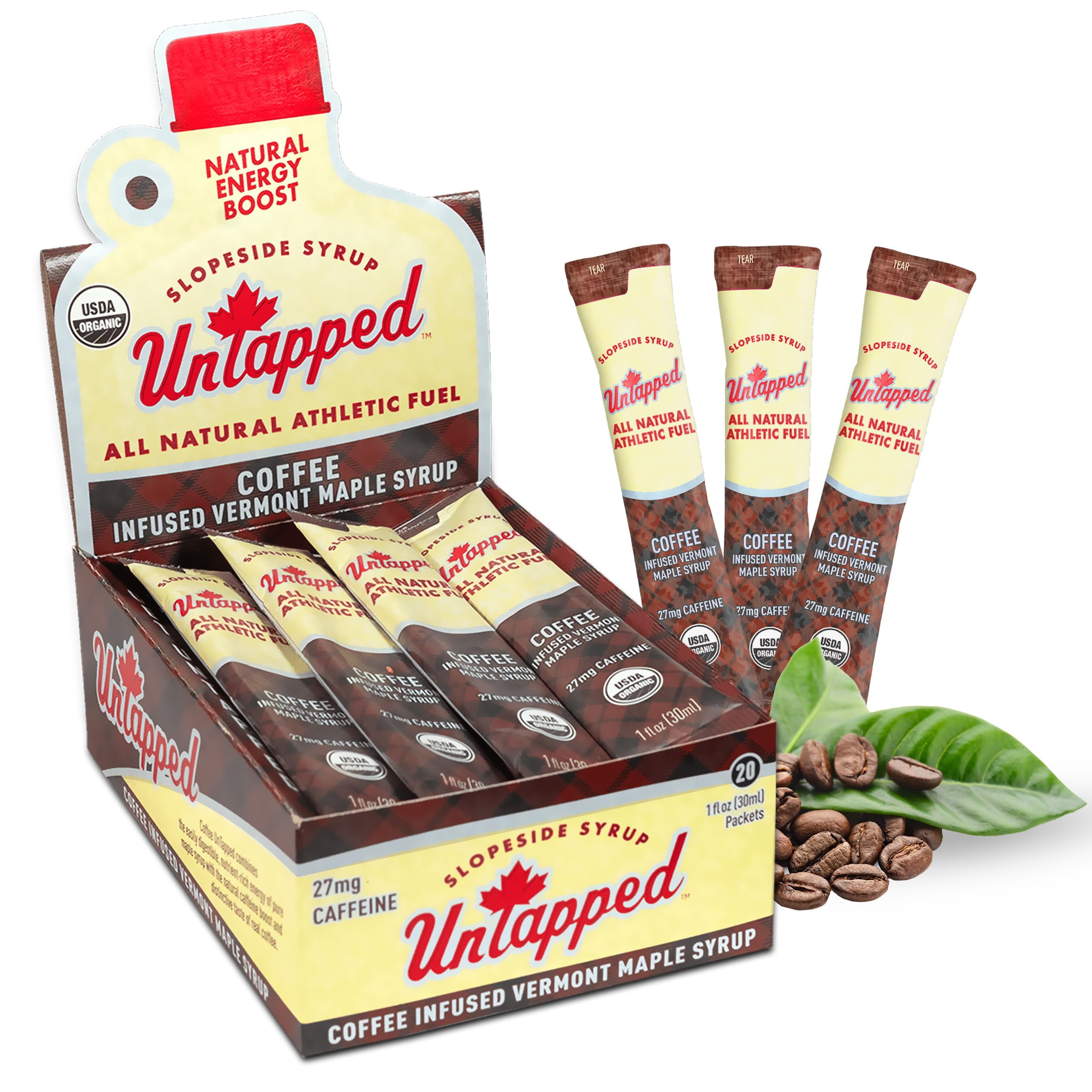 UnTapped Coffee Infused Vermont Maple Syrup Packets for Athletes, Box ...