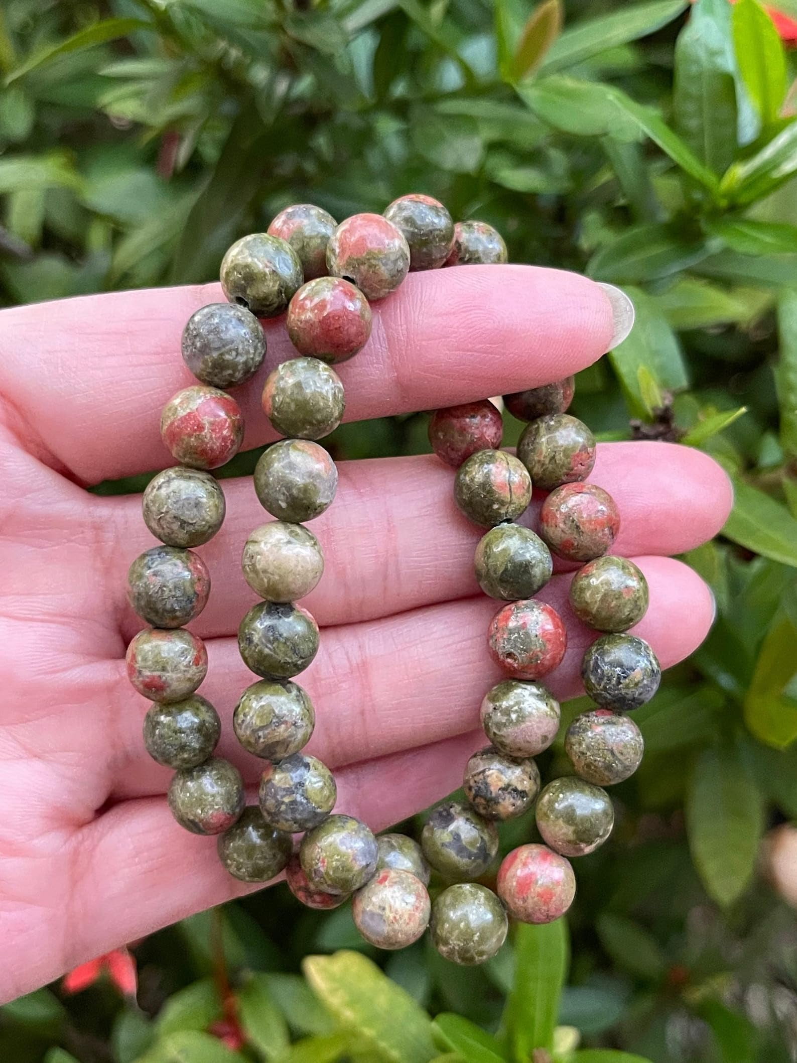 Unakite Crystal Bead Bracelet 8mm, Genuine Unakite Stretch Gemstone ...