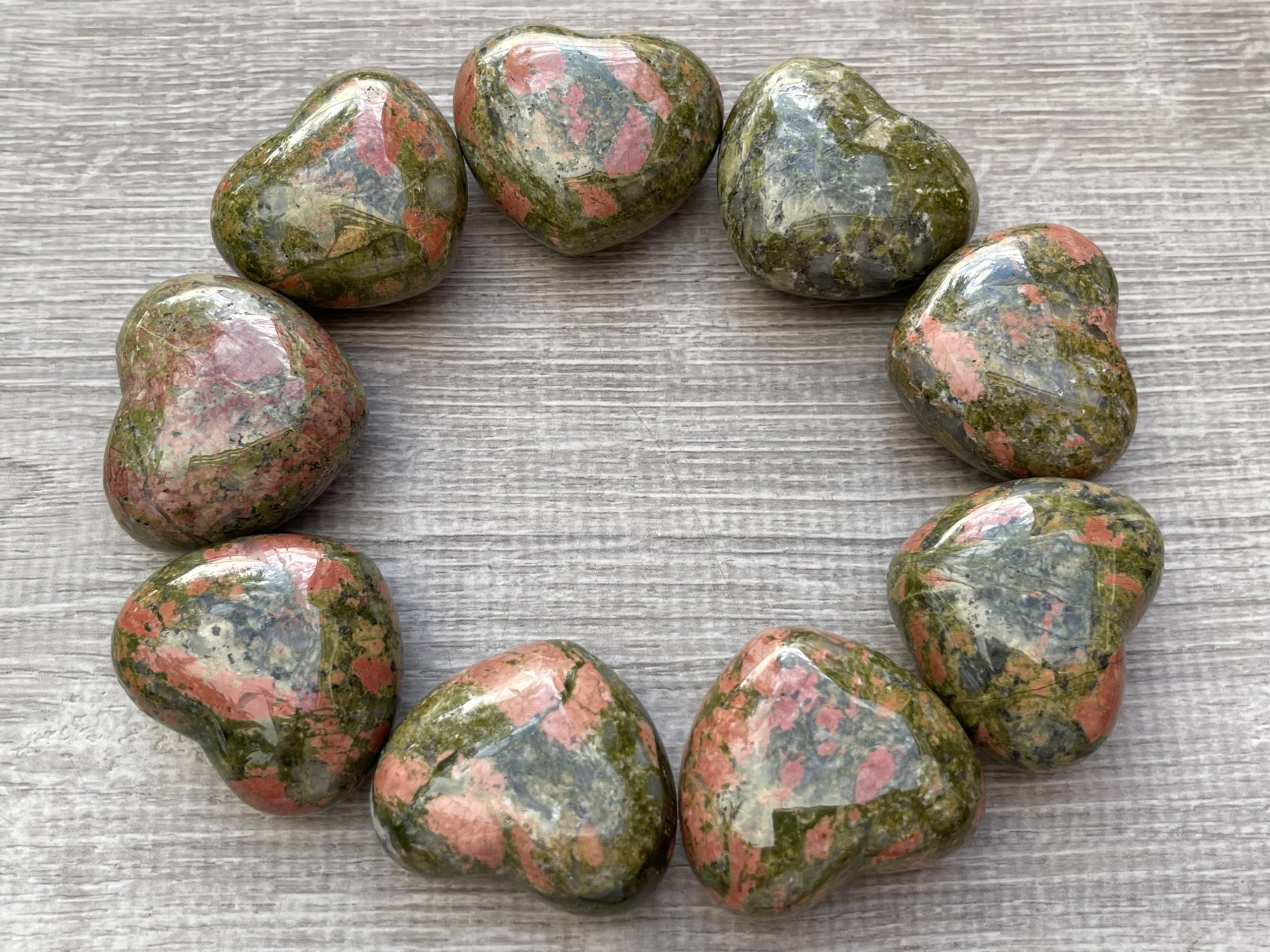 Unakite Gemstone Hearts, Polished Unakite Puffy Hearts, Unakite Palm ...