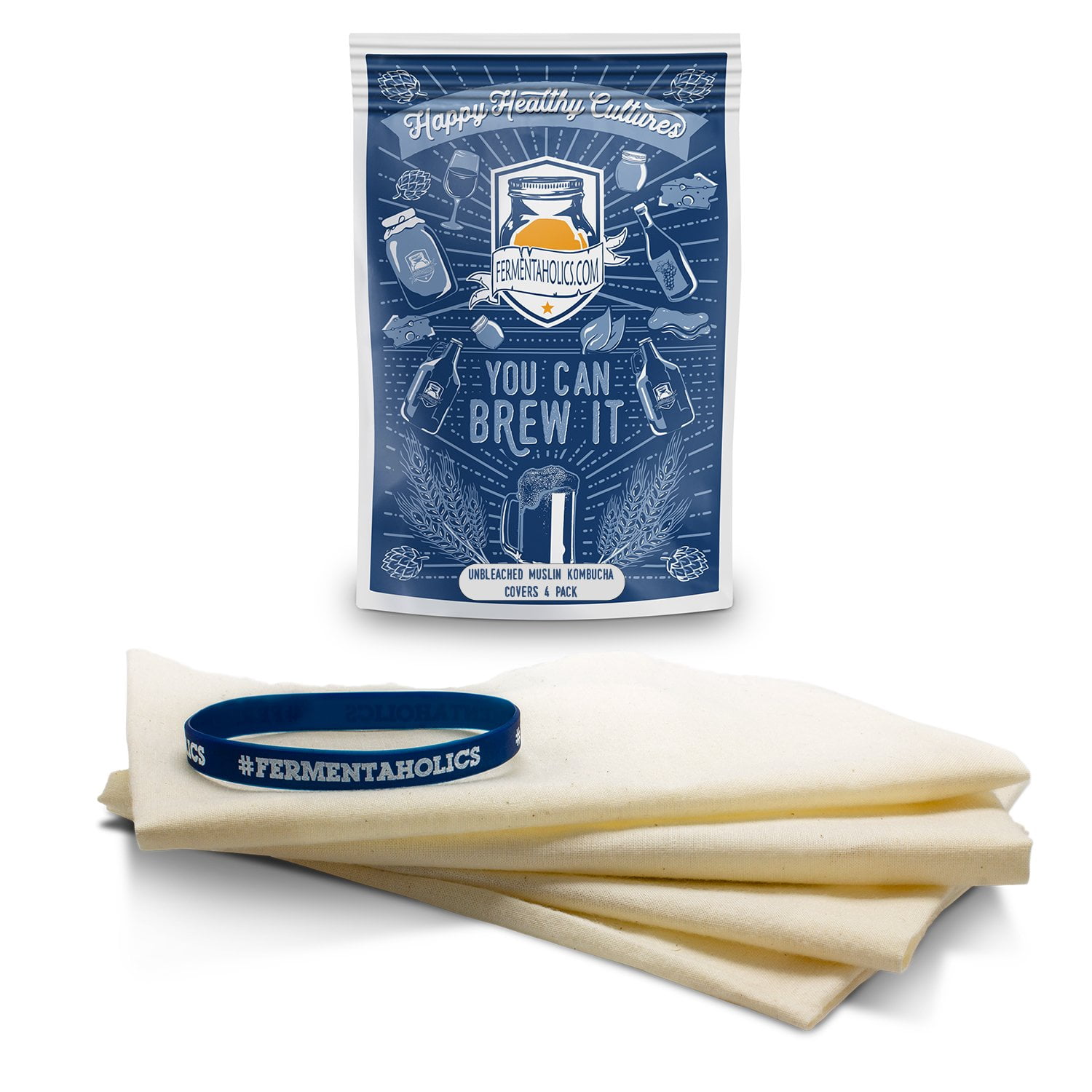 Unbleached Muslin Kombucha Covers - 4 Pack with Rubber Bands - Walmart.com