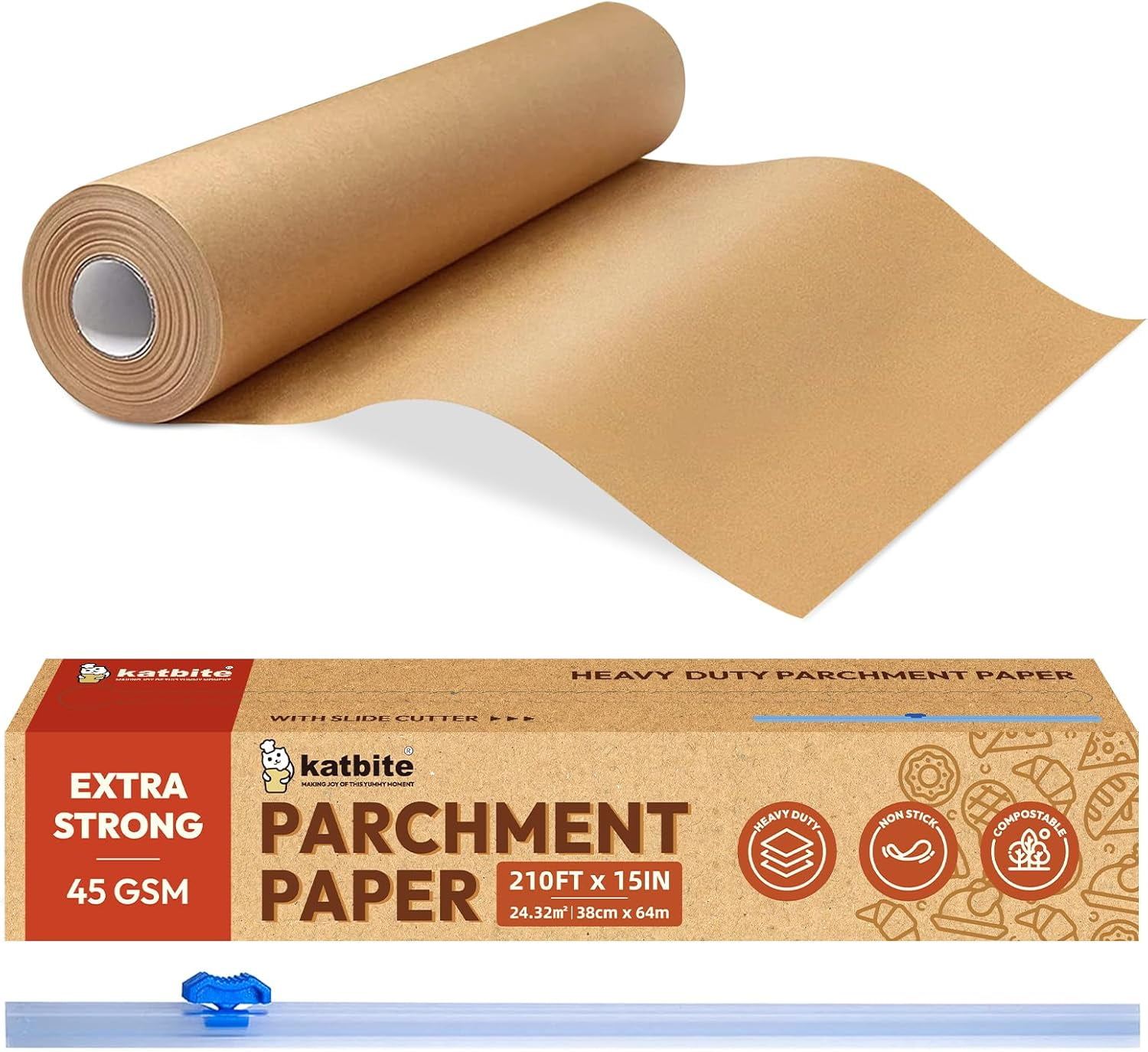 Unbleached Parchment Paper for Baking, 15 in x 210 ft, 260 Sq.Ft, Heavy ...