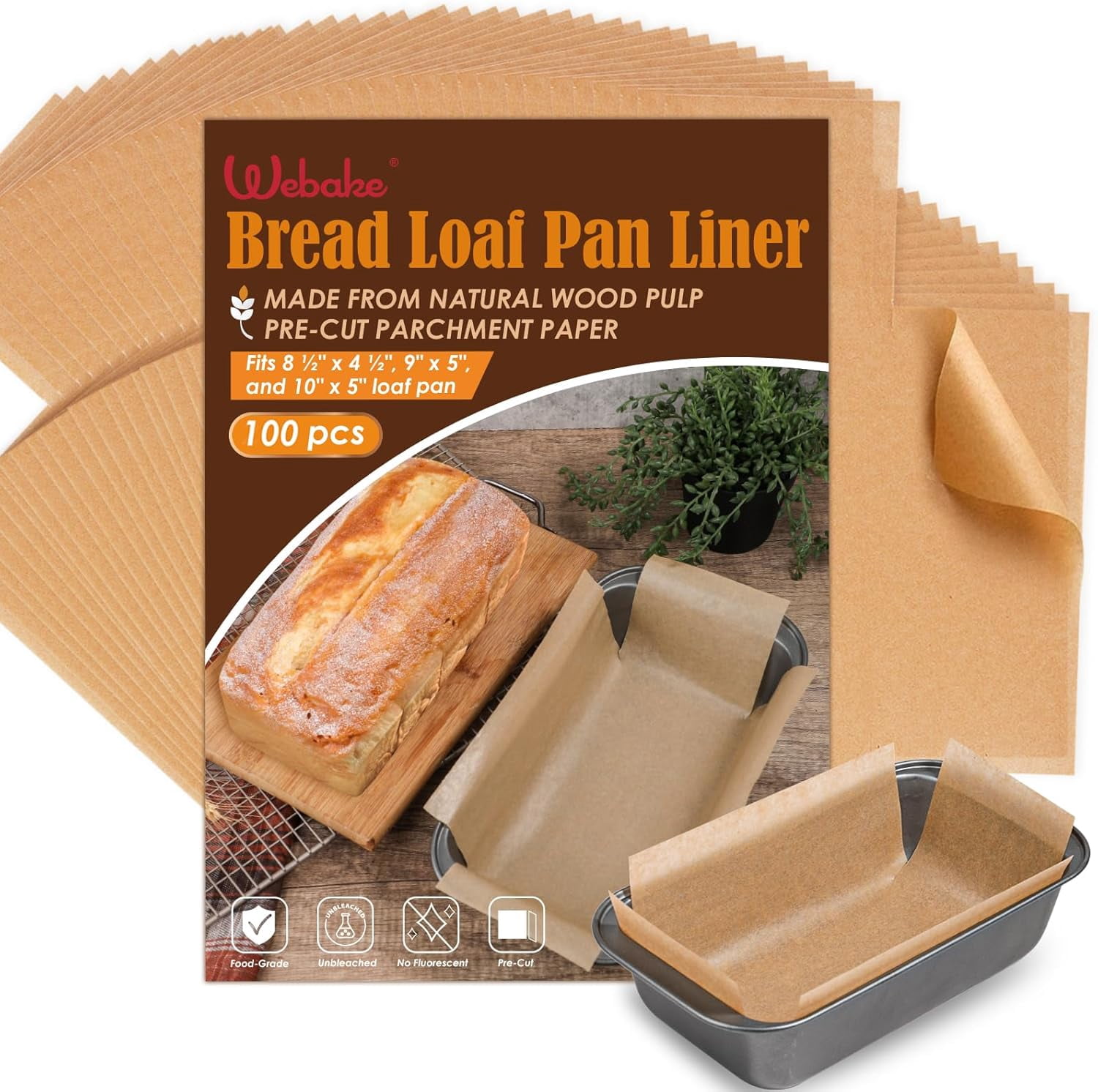 Unbleached Parchment Paper Loaf Pan Liners for Baking Bread 9x5, 1lb 1 ...