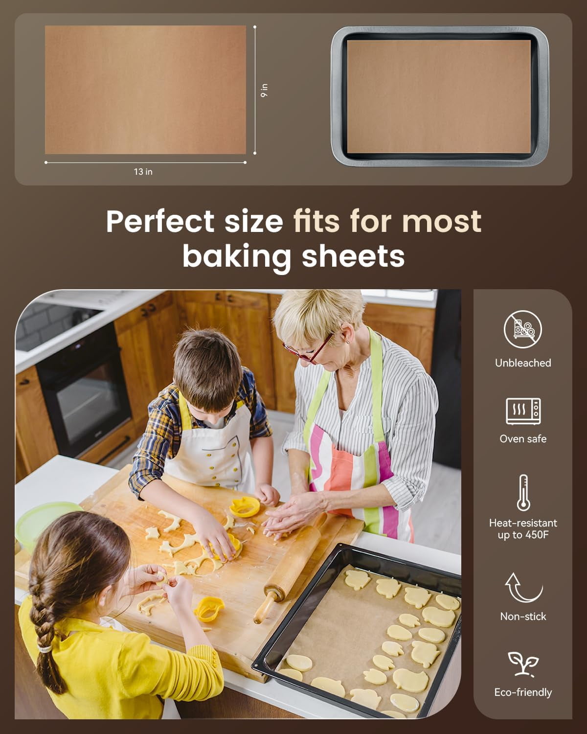 Unbleached Parchment Paper Sheets 9x13 Inch, Non-Stick Precut Baking ...