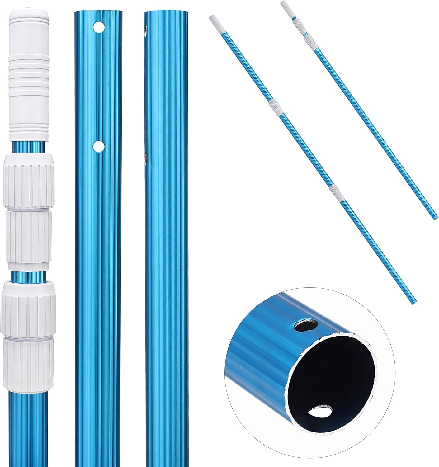 unbrand- Telescopic Pool Pole, 12Ft, Adjustable 3Piece Expandable Step ...