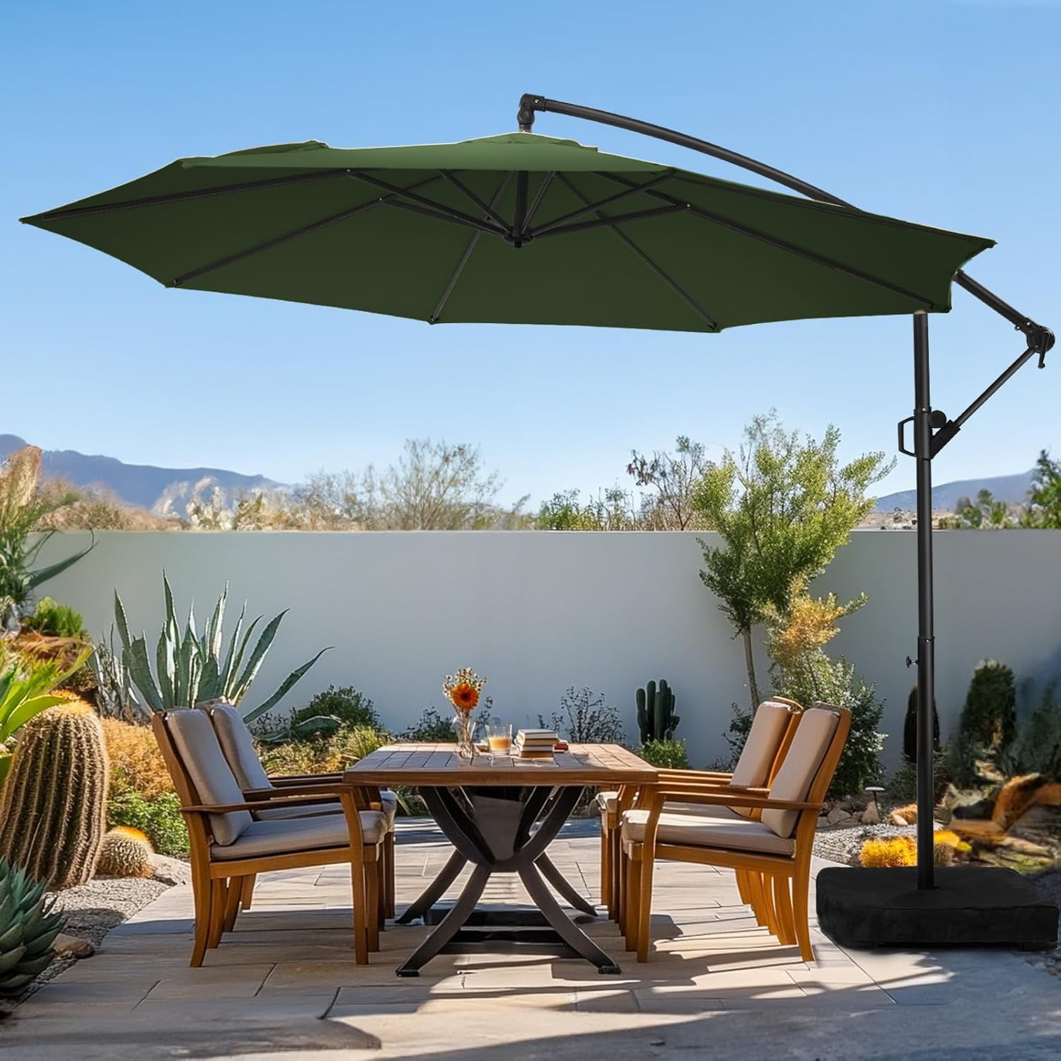 Unbranded 10ft Patio Umbrella with Base Included, Outdoor Offset ...