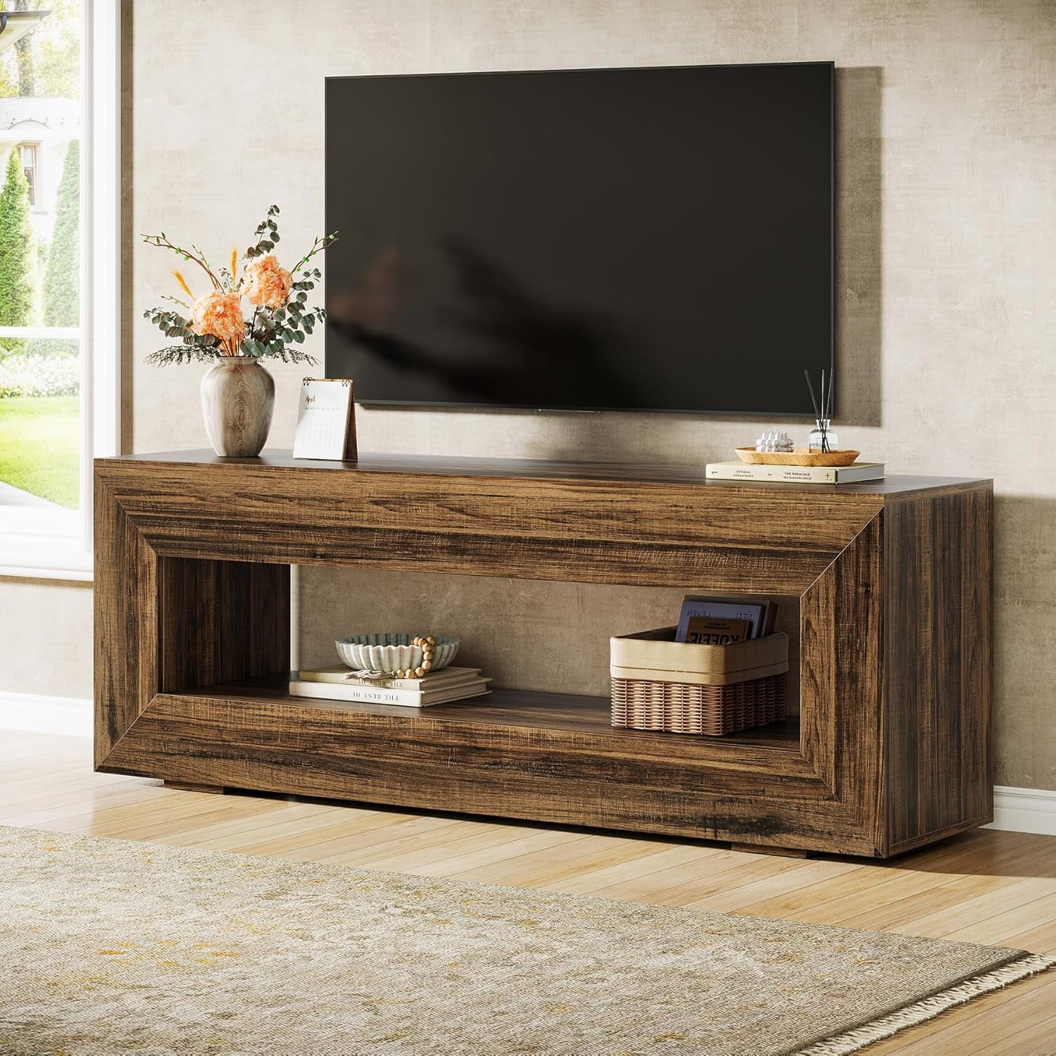 Unbranded 63" TV Stand for 55/60/65/75-Inch TV, 2-Tier Long TV Console ...