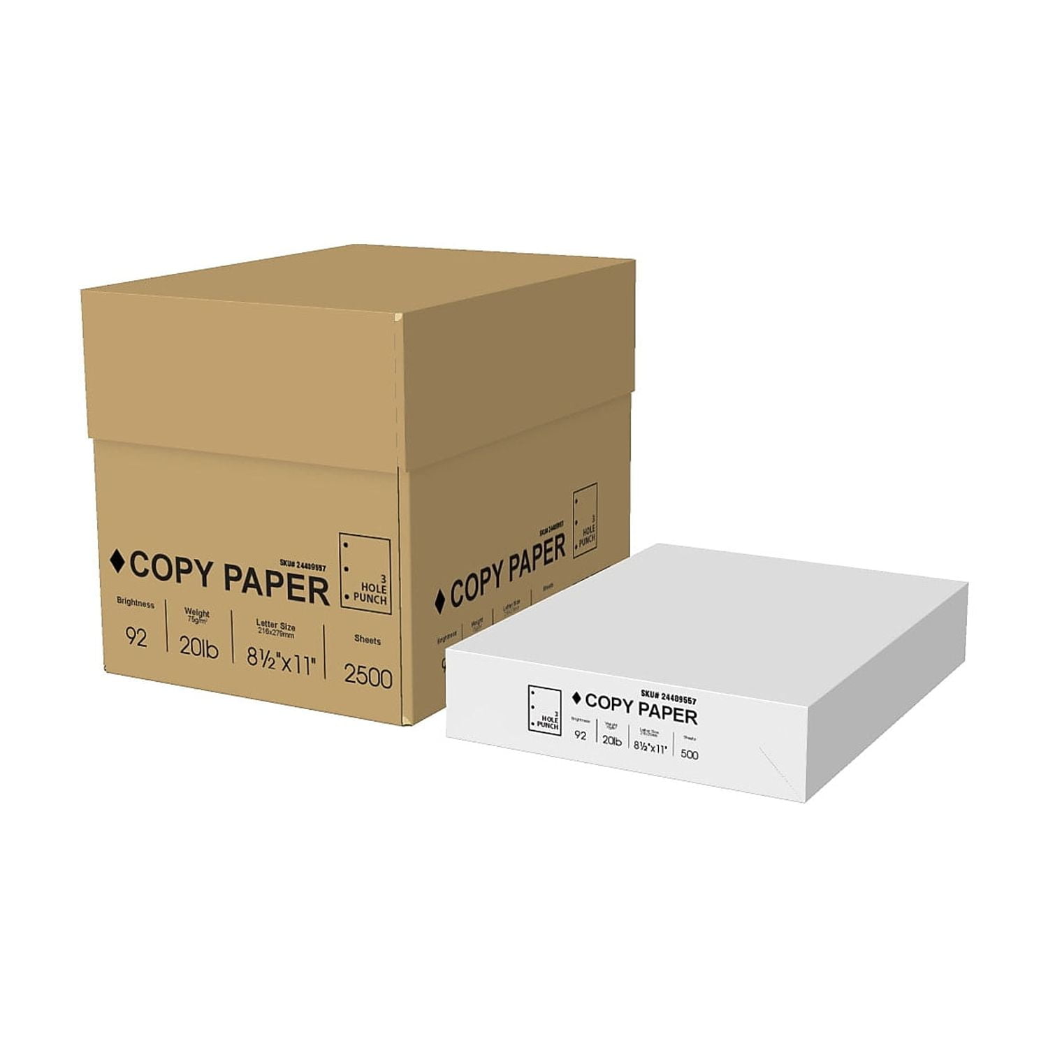 Staples 4072 Copy Paper, 92 Bright, 3-hole Punch, 20 Lb Bond Weight, 8. ...