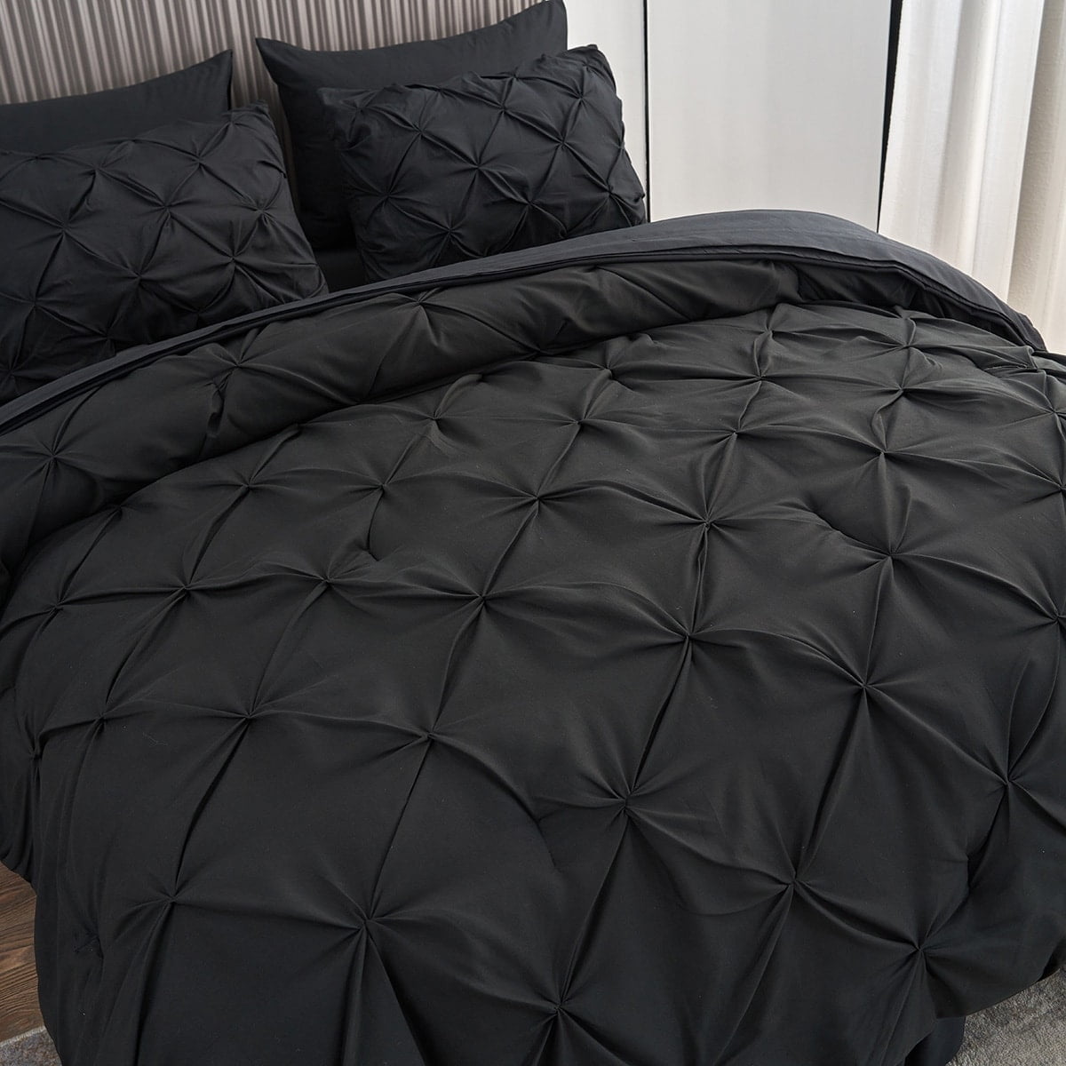 Unbranded 8 Piece Pintuck Comforter Set with Sheets Black California ...