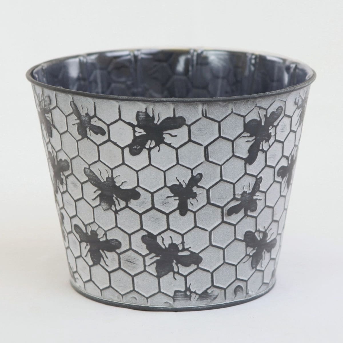 Unbranded Bees On White Washed Honeycomb Pattern Bucket Shaped Planter ...