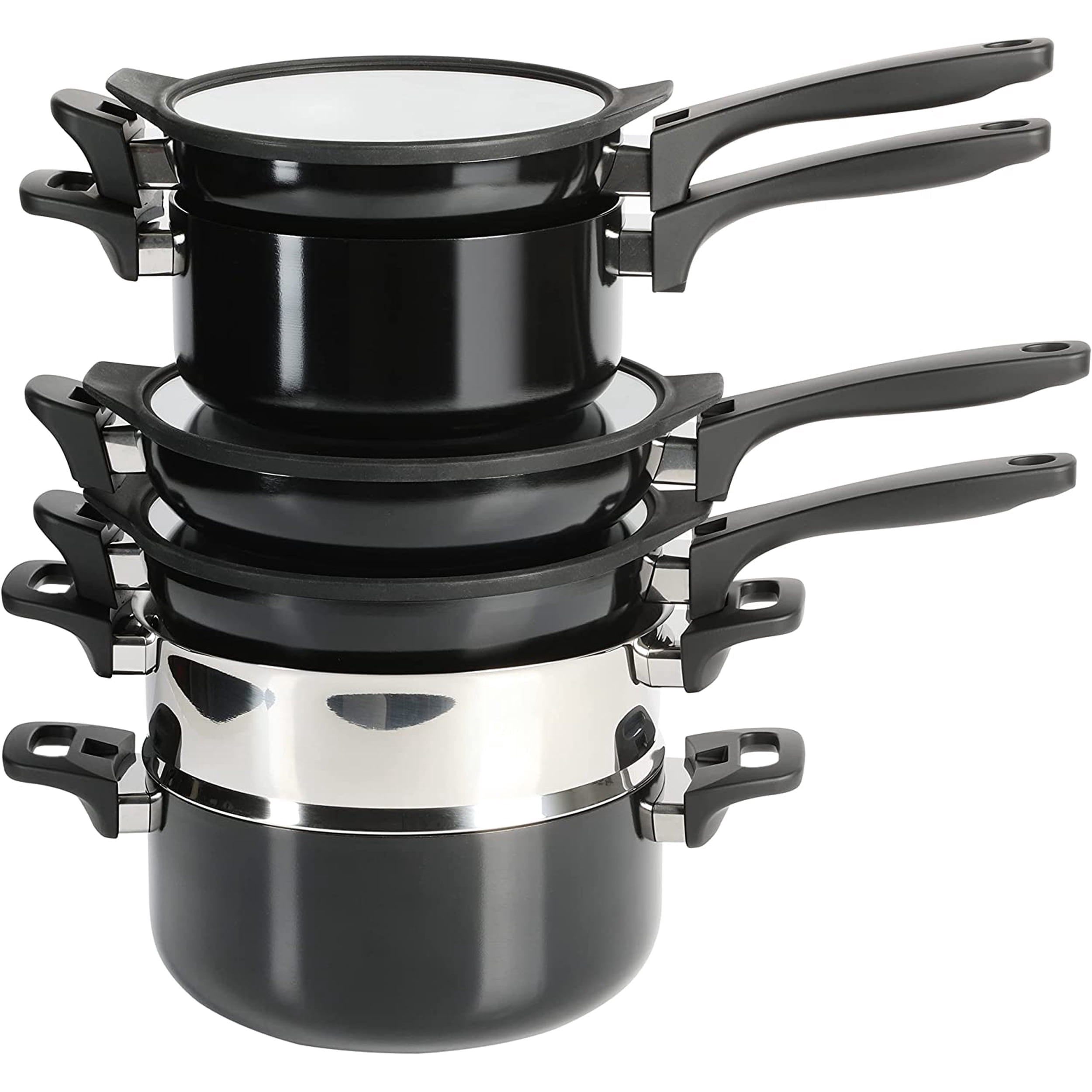 Unbranded Elite Grayson Black 9-Piece Aluminum Stackable Cookware Set ...